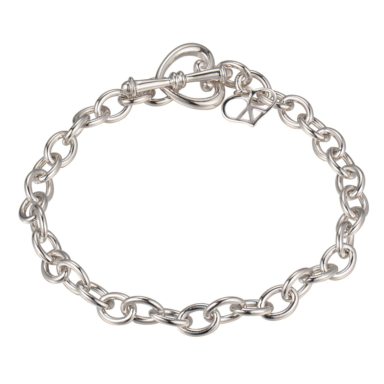 Forever Facets Sterling Silver Heart Peace Sign Toggle Bracelet, Adult ...