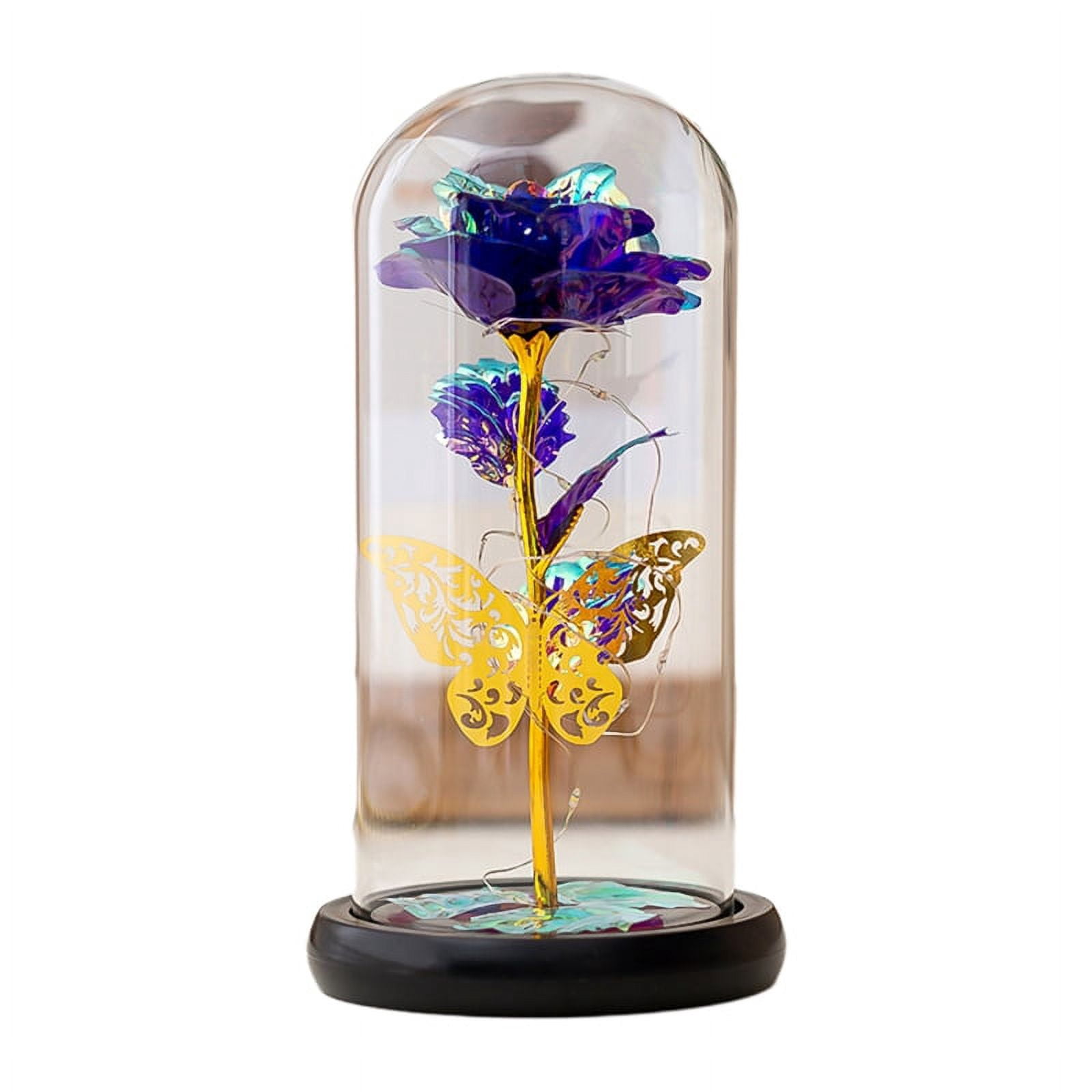 Forever Flower Gold Foil Rose Flowers in Glass Dome with LED Light ...