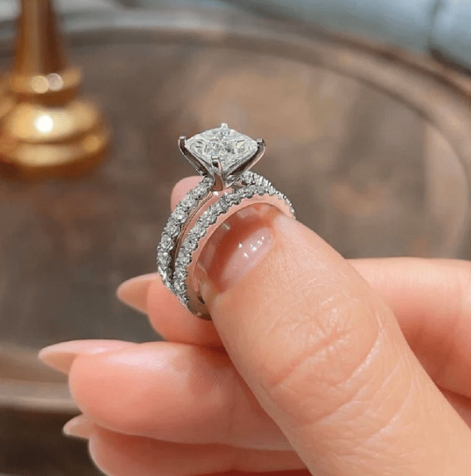 14kt White Gold Womens Princess Round Diamond Soleil Bridal Wedding ...