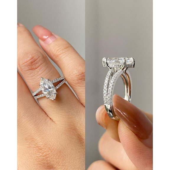 3 Ct Marquise Cut Simulated Diamond Women Engagement Split Shank Ring ...