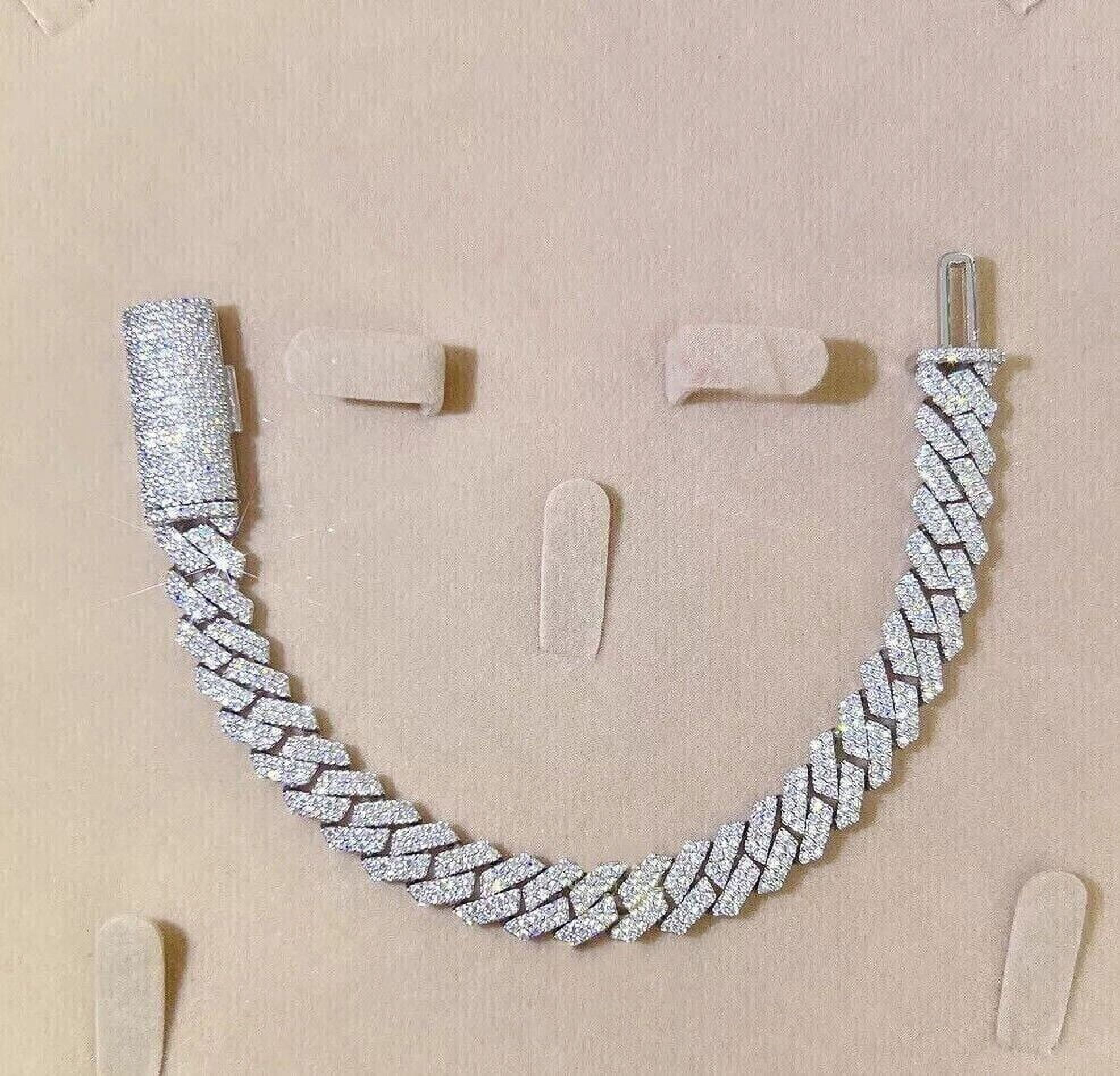 Forever Jewels 8Ct Round Cut Moissanite Cuban Chain Link Bracelet 14K ...