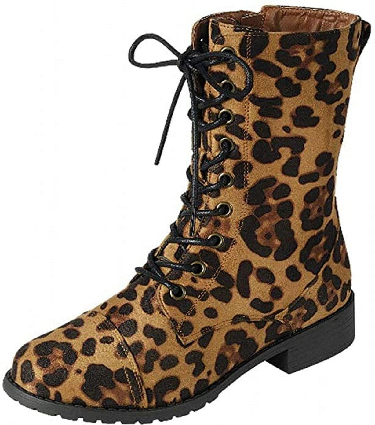 Forever Link Jalen-88 Leopard Round Toe Military Lace up Low Heel ...