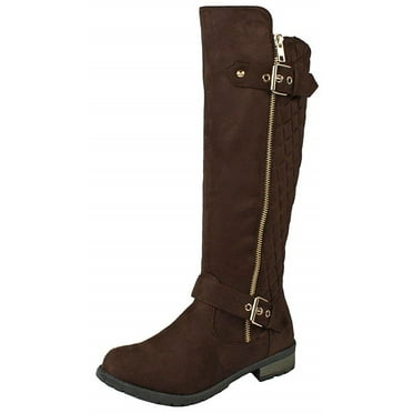 FOREVER AURA-43 Womens Double Straps Knee High Boots Winter Boots ...