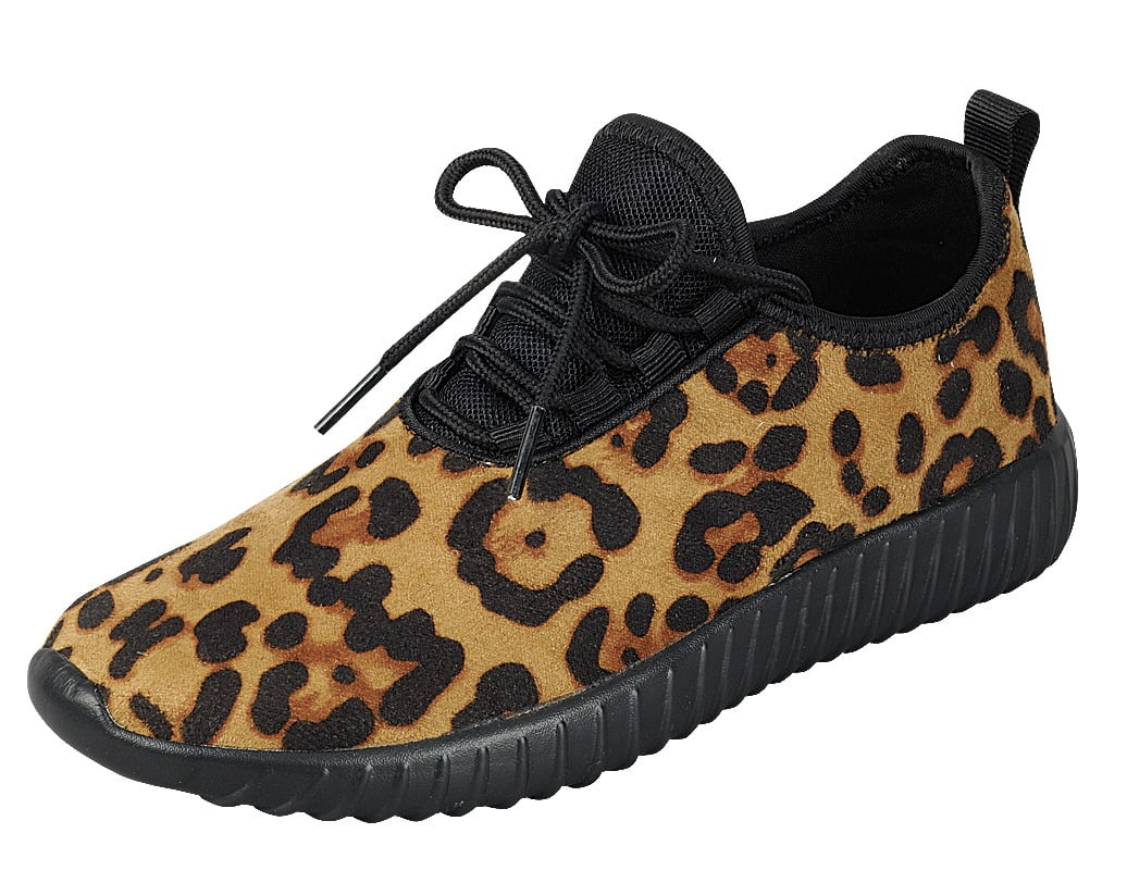 Forever Link Remy-19 Leopard Lace Up Fashion Low Top Flat Running ...