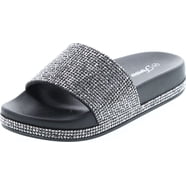 LAVRA Women's Rhinestone Slides Crystal Embellished Bling Sandals ...