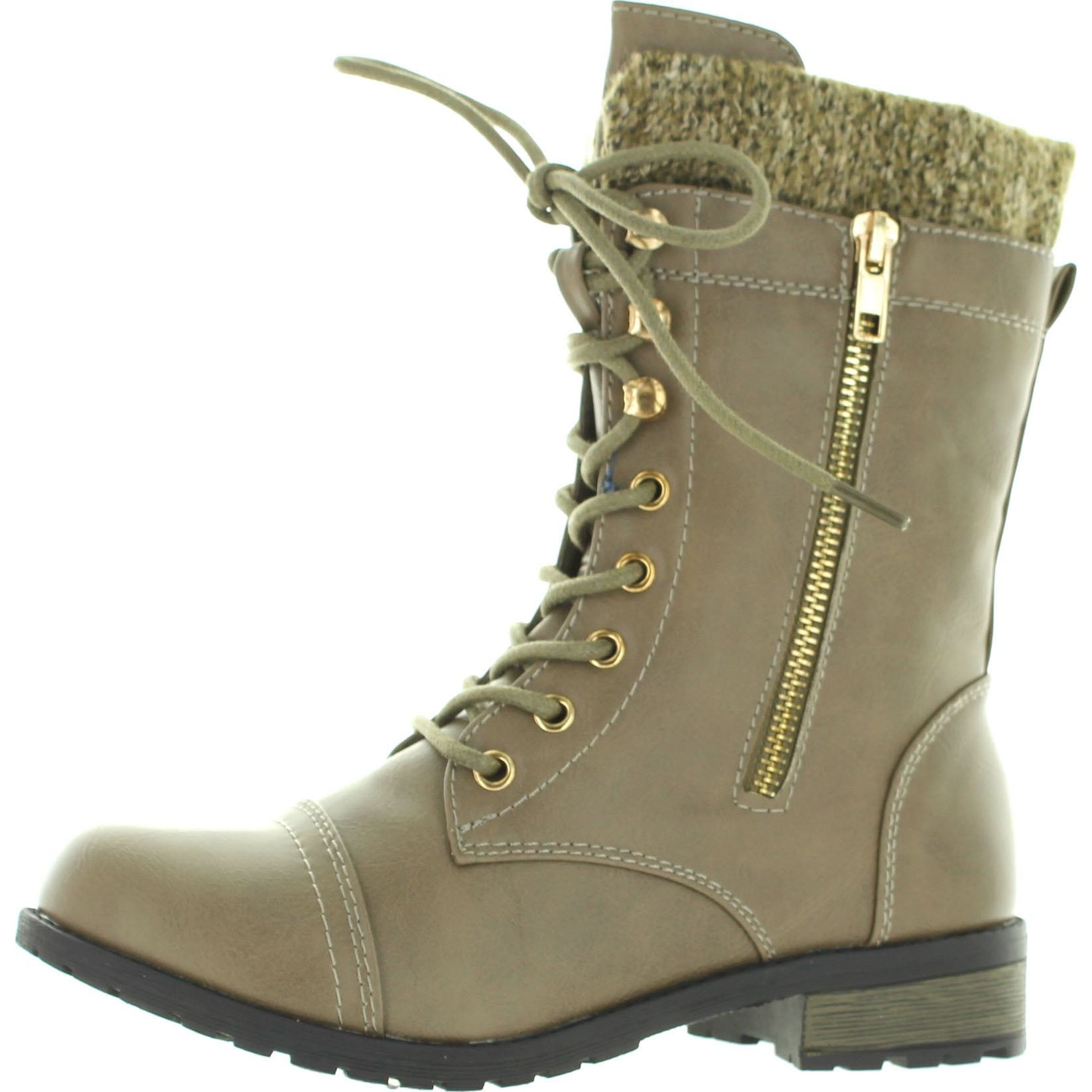 Forever Link Womens Mango-31 Round Toe Military Lace Up Knit Ankle Cuff ...