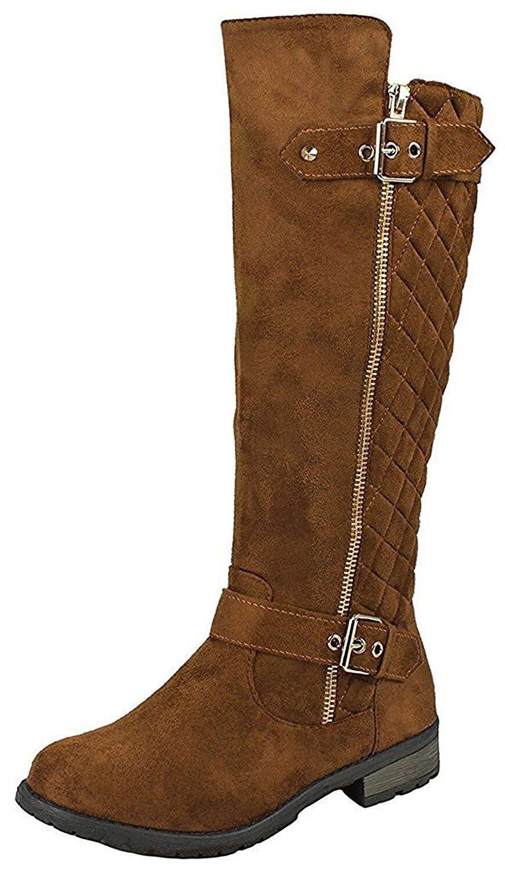 Forever Mango-23 Tan Fashion Zipper Block Heel Leather Two Buckles ...