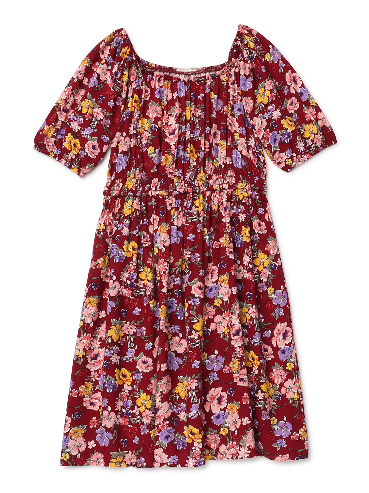 Forever Me Girls Puff Sleeve Floral Dress, Sizes 4-18 - Walmart.com