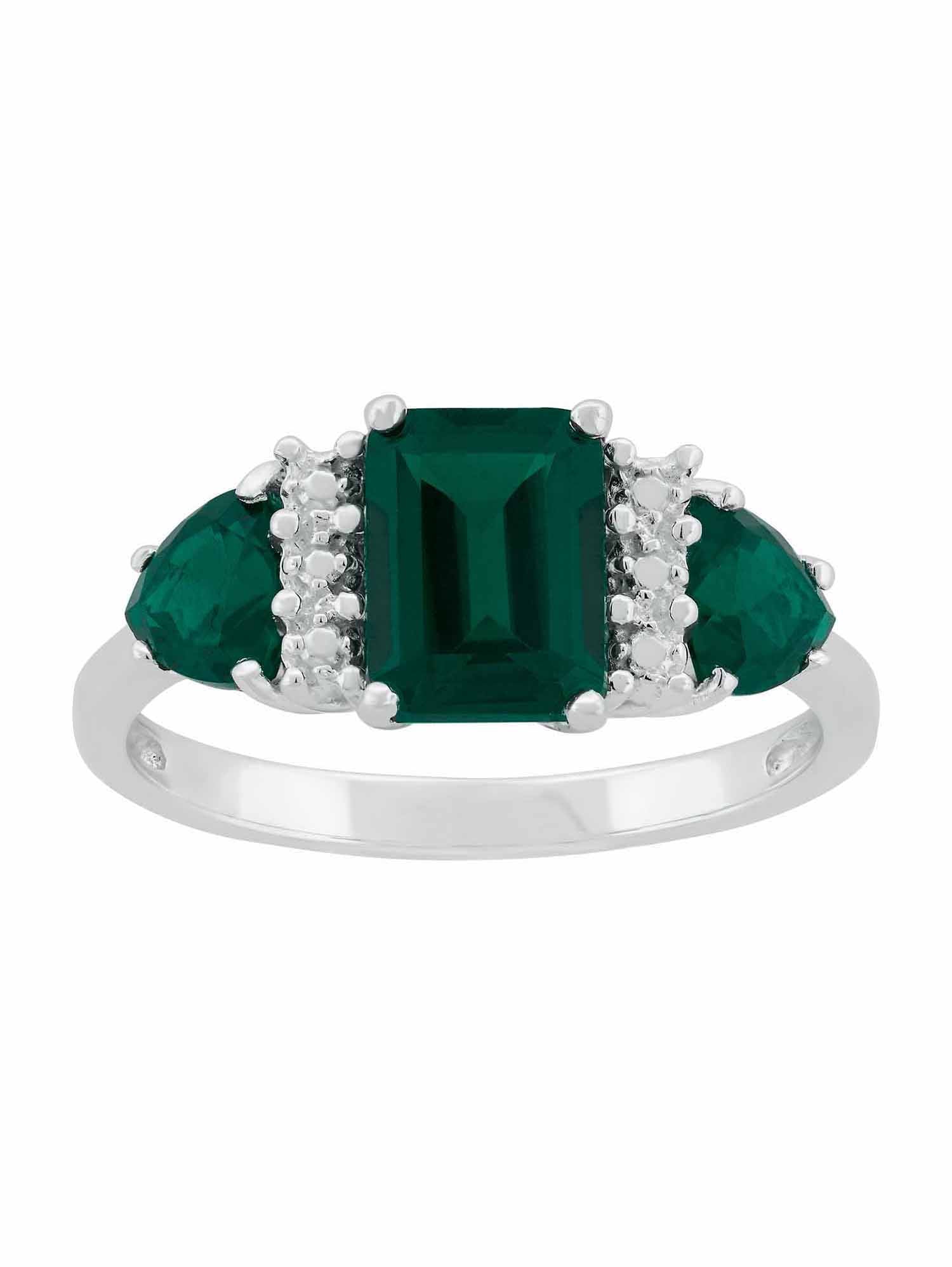 Forever New Created Emerald Sterling Silver Side Trillions and Emerald ...