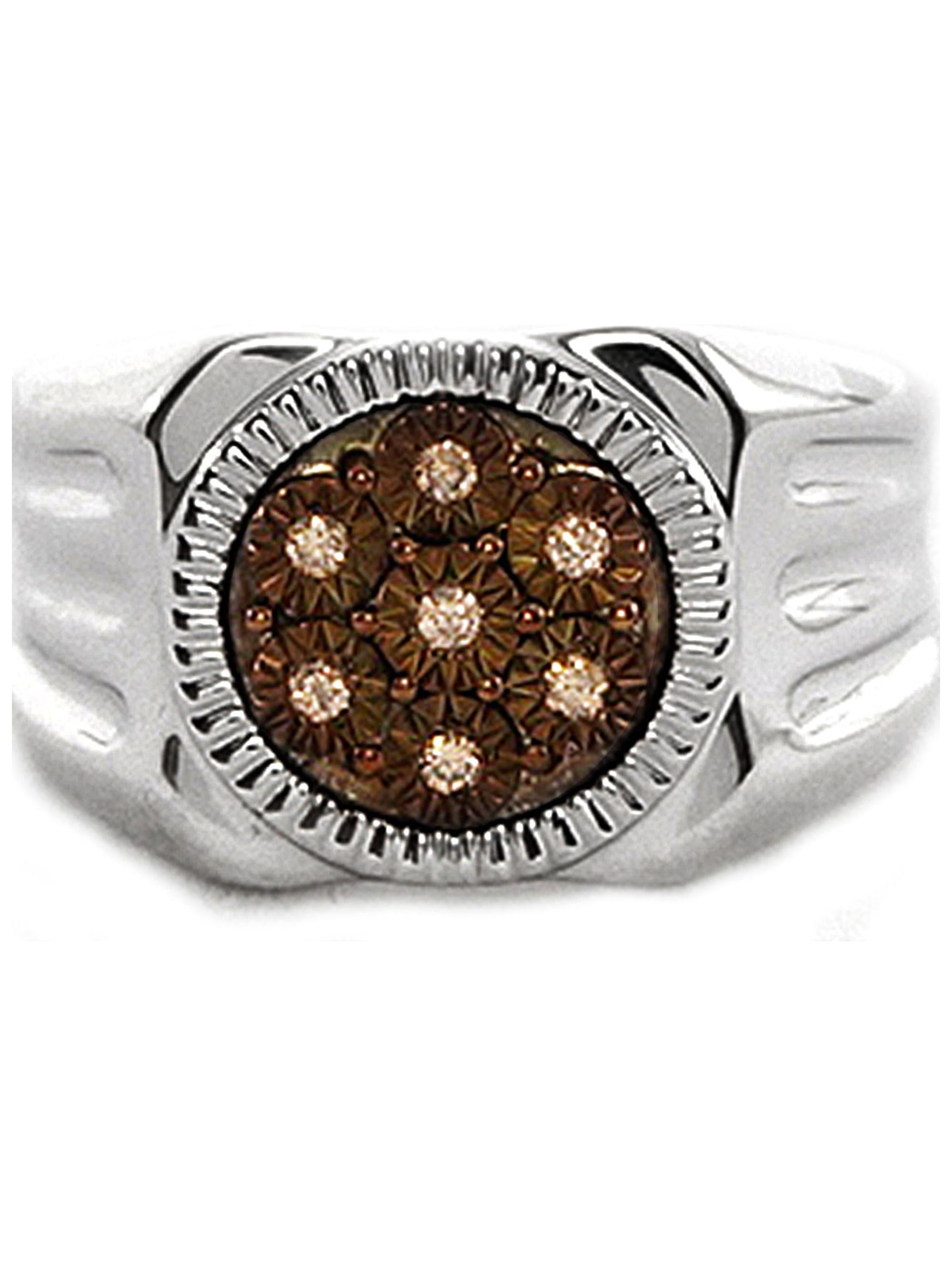 Forever New Men's Brown Diamond Accent Circle Sterling Silver Ring ...