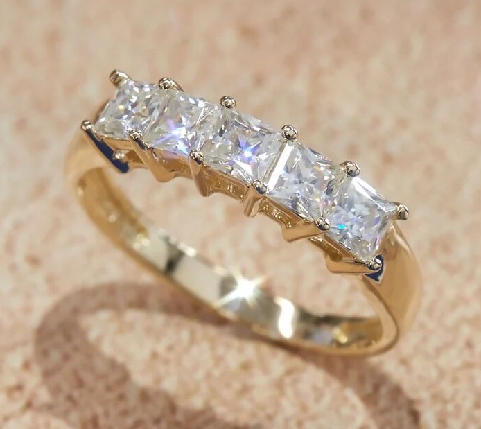 Forever One Princess Cut Ring 1.30 CT Moissanite Five Stone Ring 14K ...