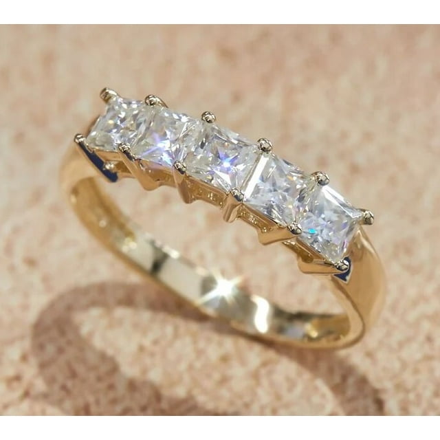 Forever One Princess Cut Ring 1.30 CT Moissanite Five Stone Ring 14K ...