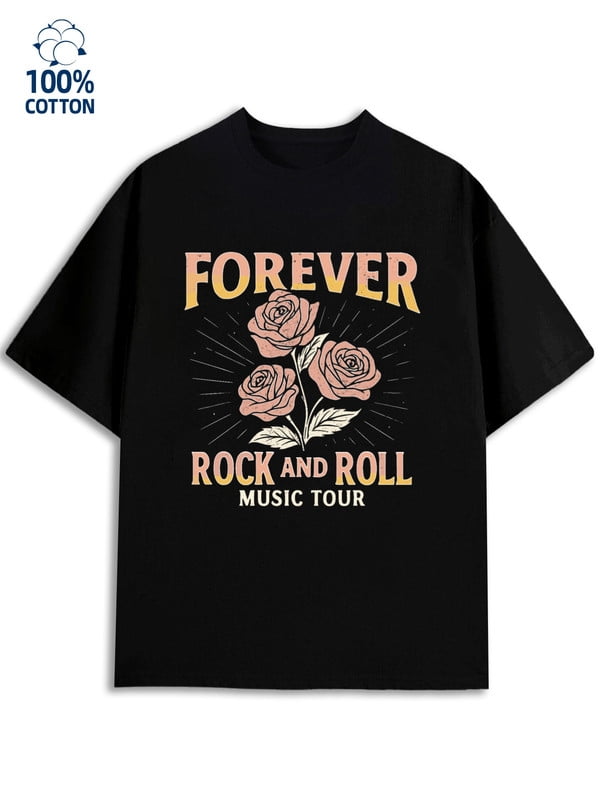 Forever Rock Tee men's music 180G 100% Cotton black country button ...