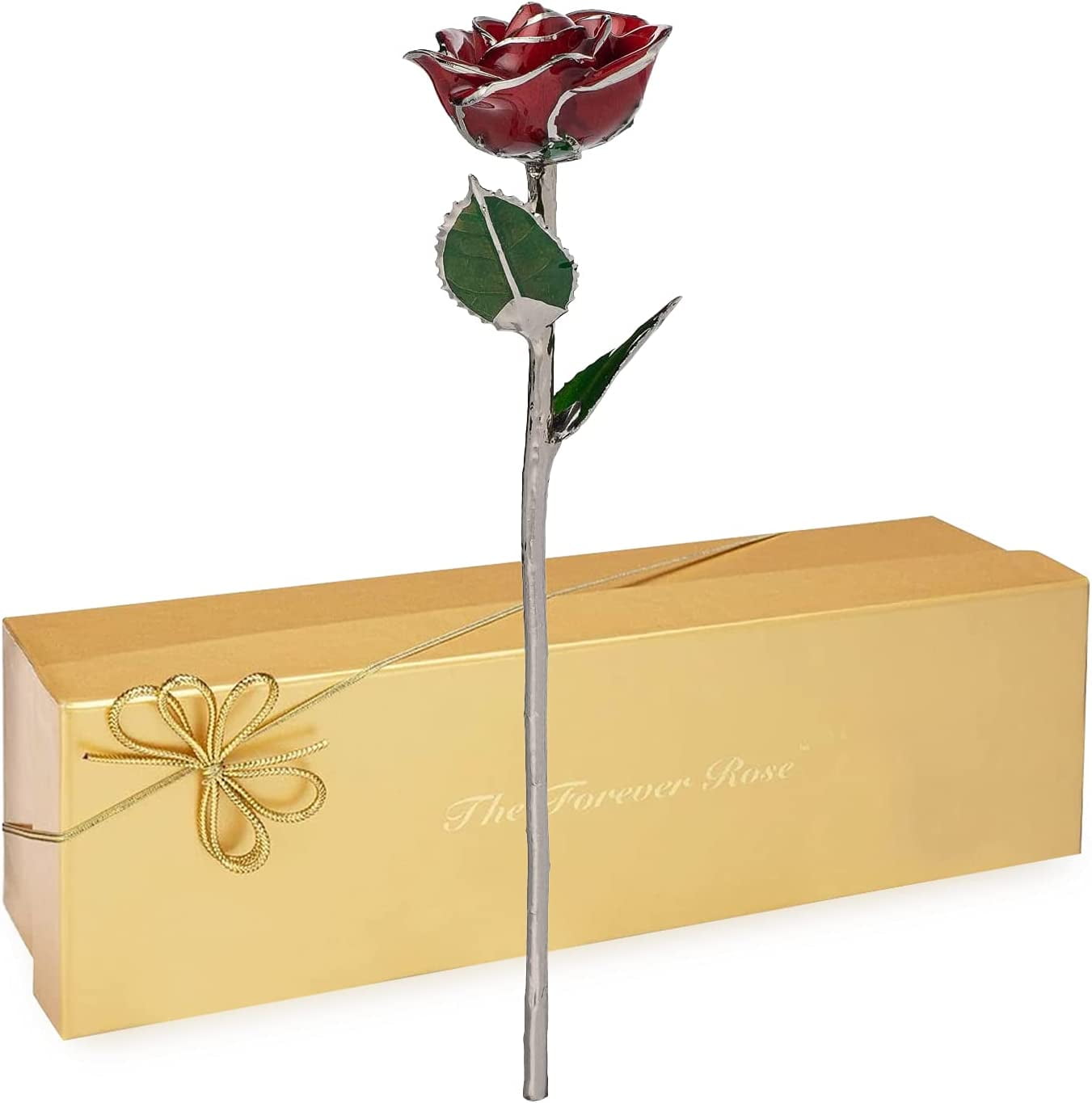 Forever Rose Real Red Rose with Platinum Trimmed Petals and Platinum ...