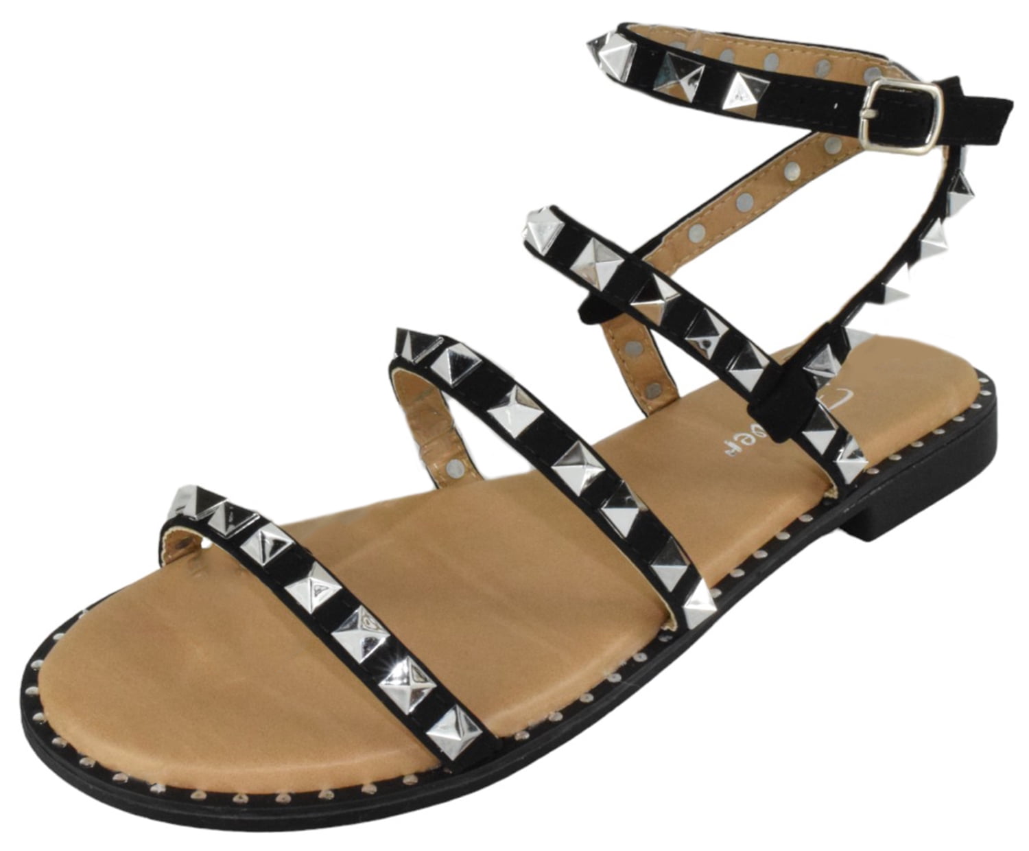Forever Shoes Women Gladiator Sandals Studded Ankle Strap Flat Buckle ...