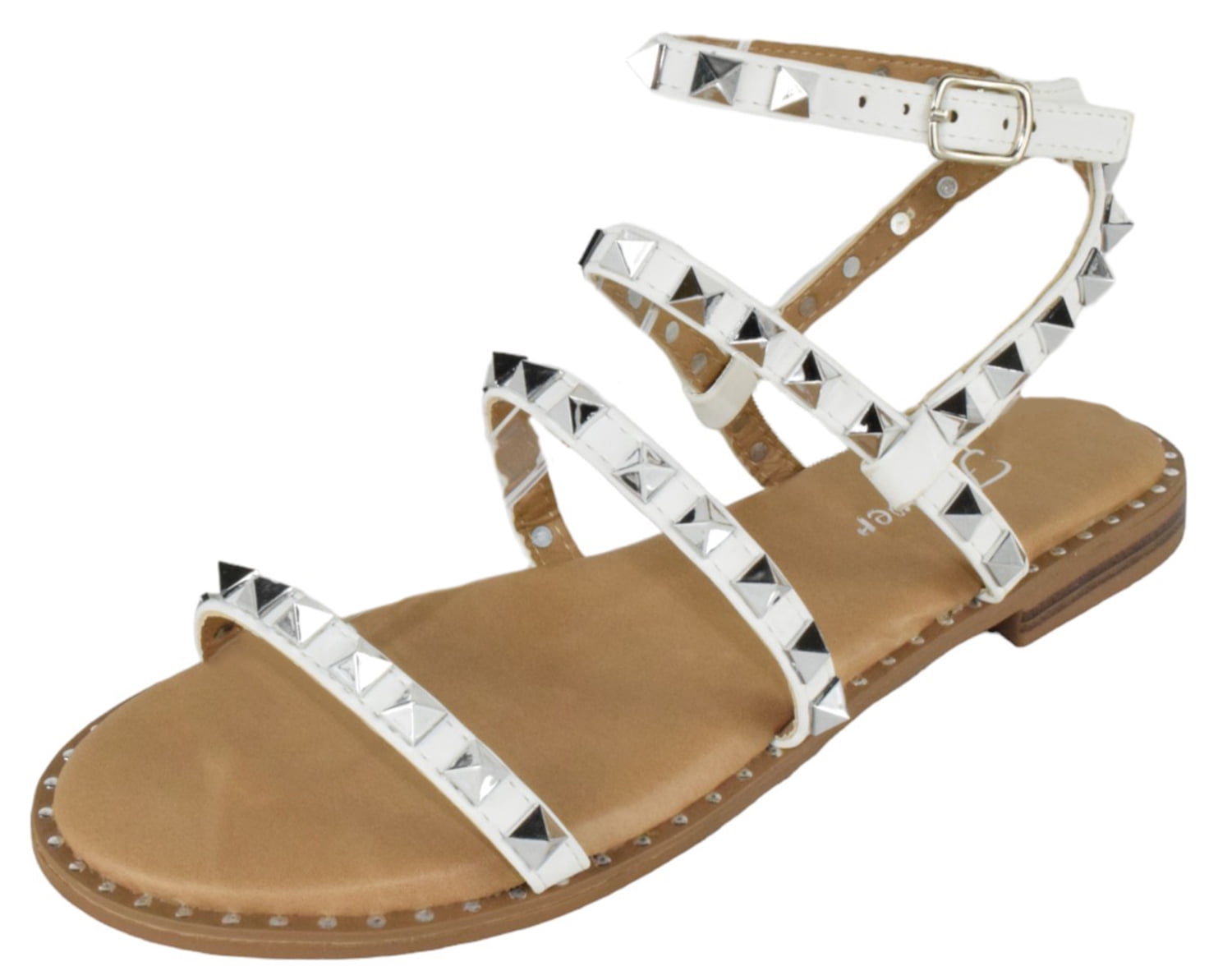 Forever Shoes Women Gladiator Sandals Studded Ankle Strap Flat Buckle ...