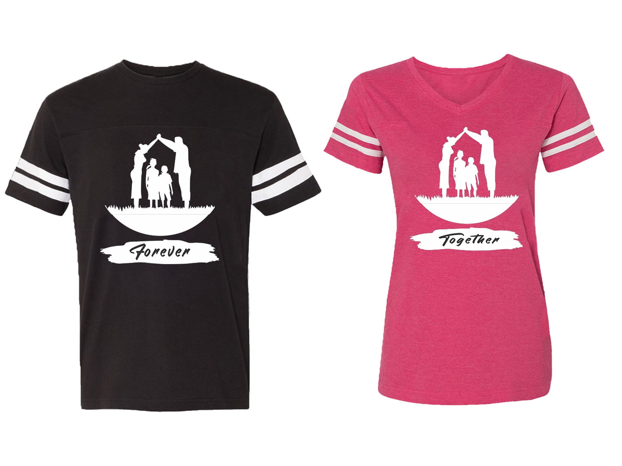 Forever Together Matching Couple Cotton Jerseys (Men Black / Women Pink ...