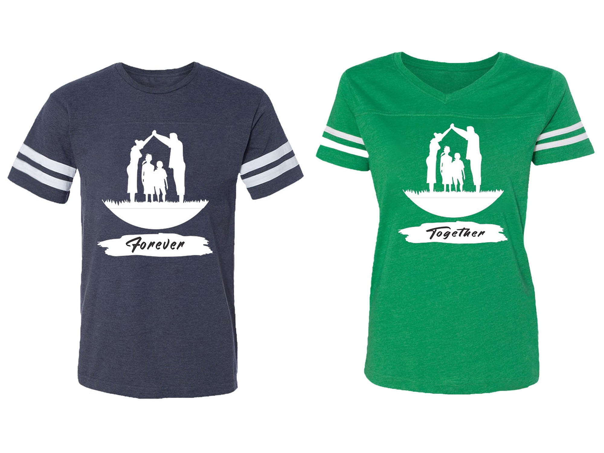 Forever Together Matching Couple Cotton Jerseys (Men Navy / Women Green ...