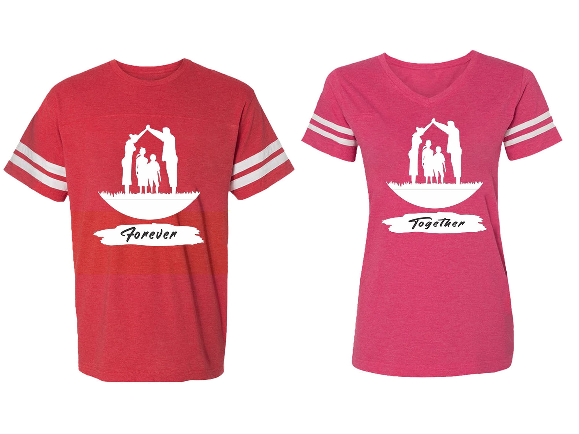 Forever Together Matching Couple Cotton Jerseys (Men Red / Women Pink ...