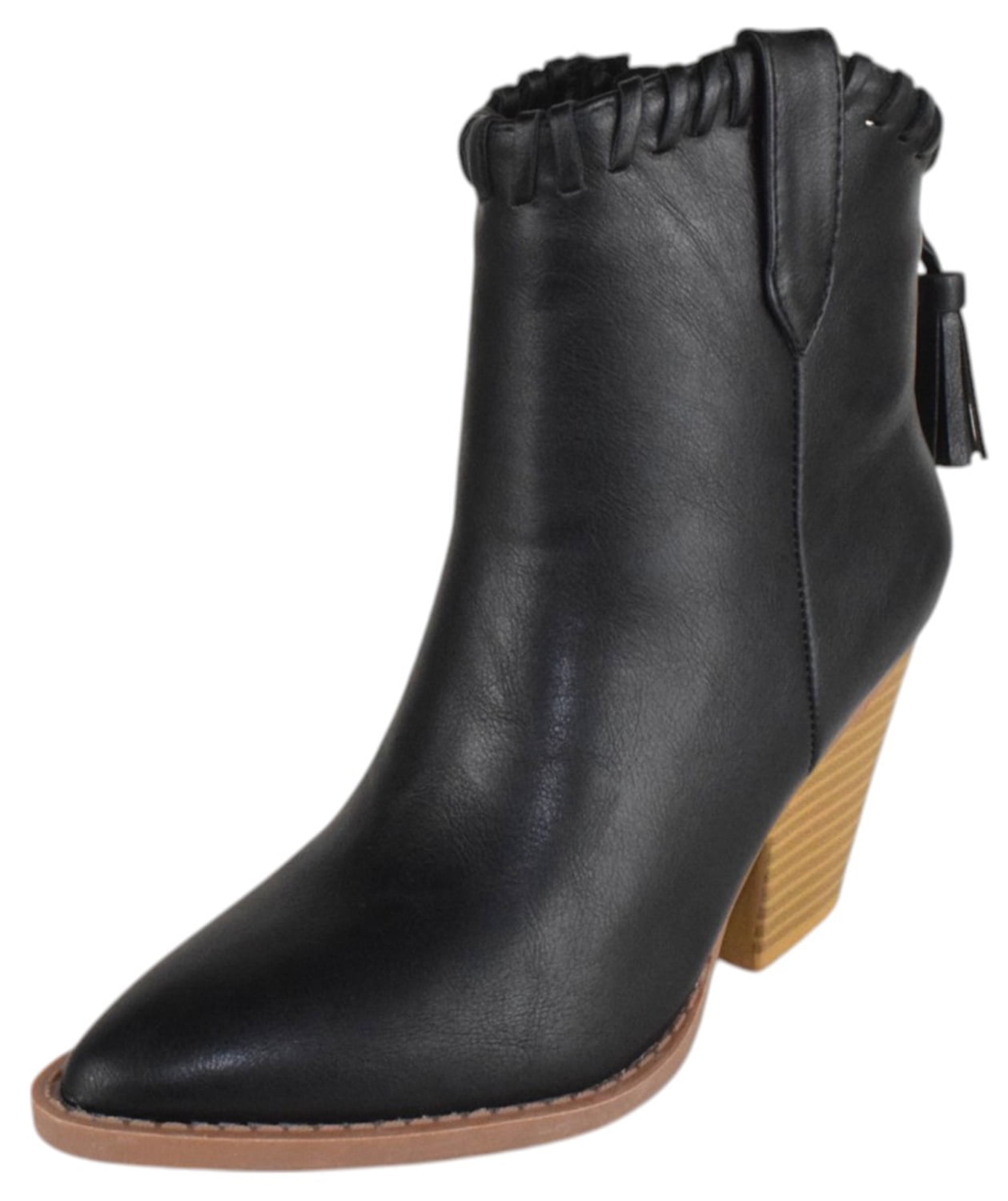 Forever Women Ankle Western Boots Stacked Block Heels Cowboy Booties ...