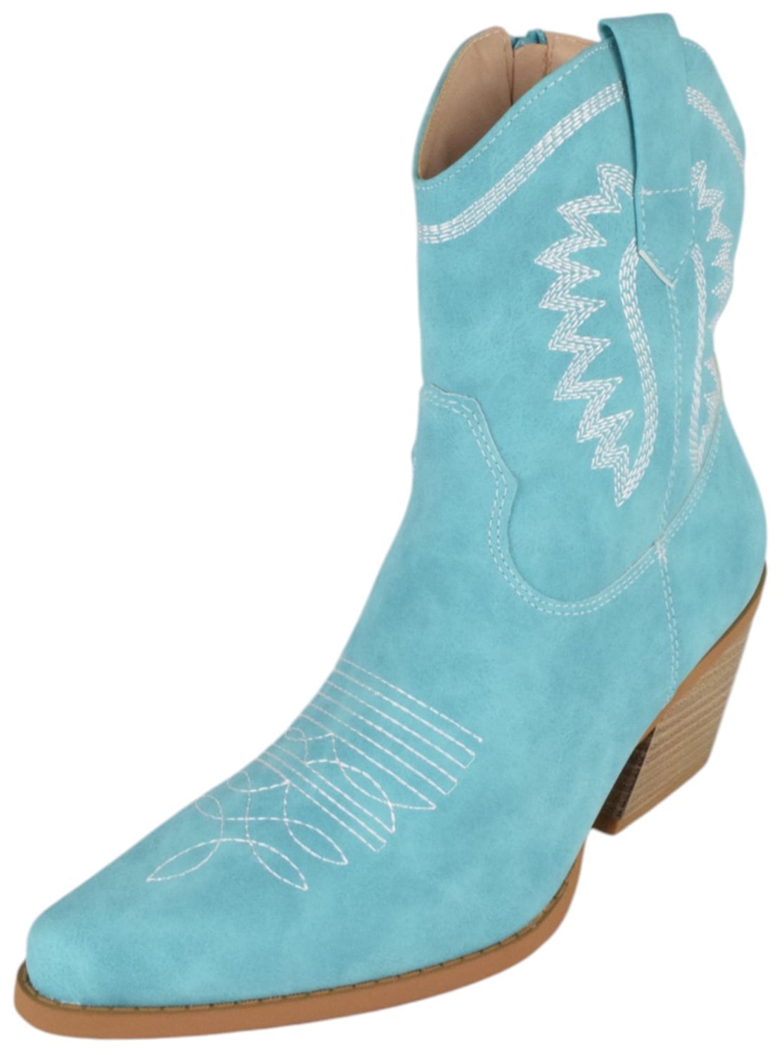 Forever Women Ankle Western Boots Stacked Block Heels Stitched Cowgirl ...