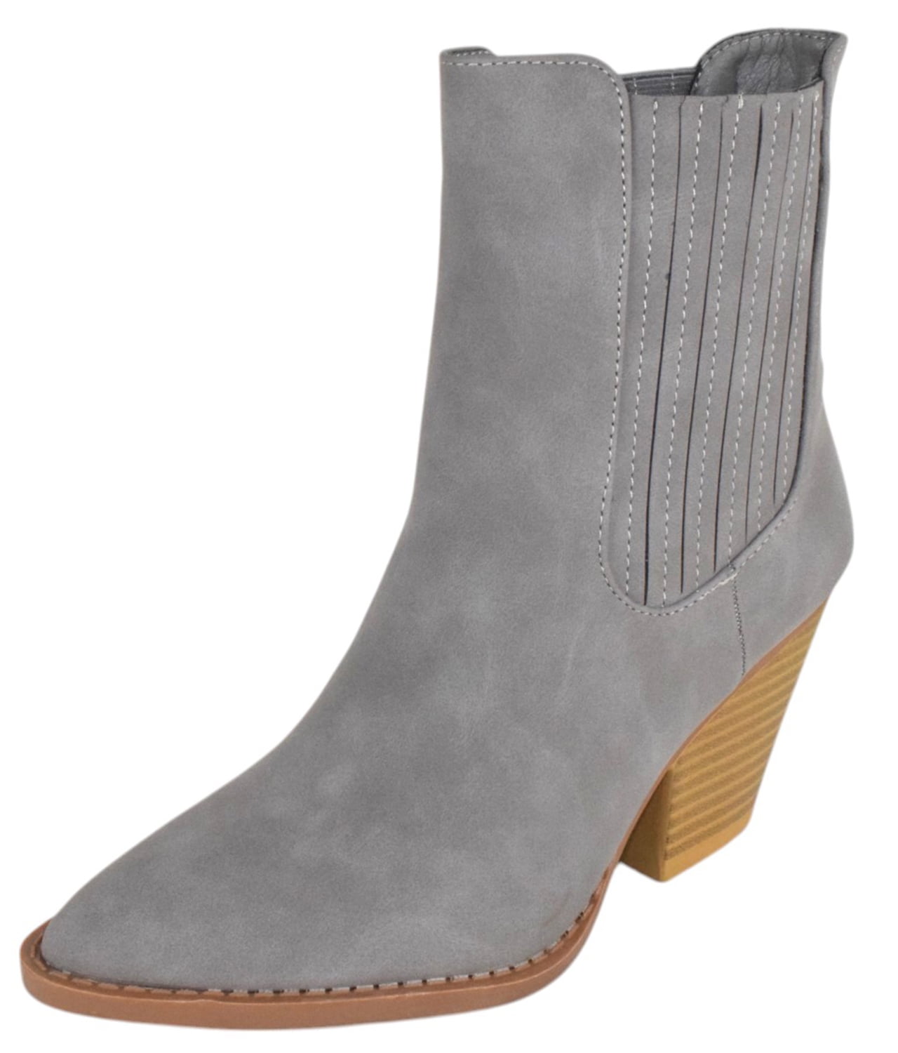 Forever Women Ankle Western Boots Stacked Block Heels elastic Opening ...