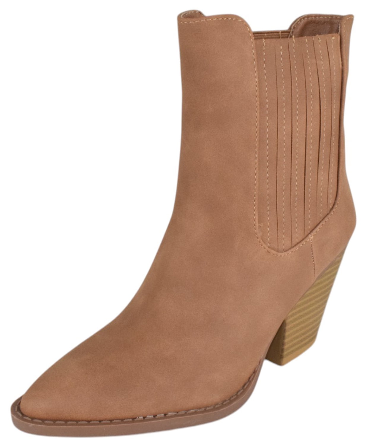 Forever Women Ankle Western Boots Stacked Block Heels elastic Opening ...