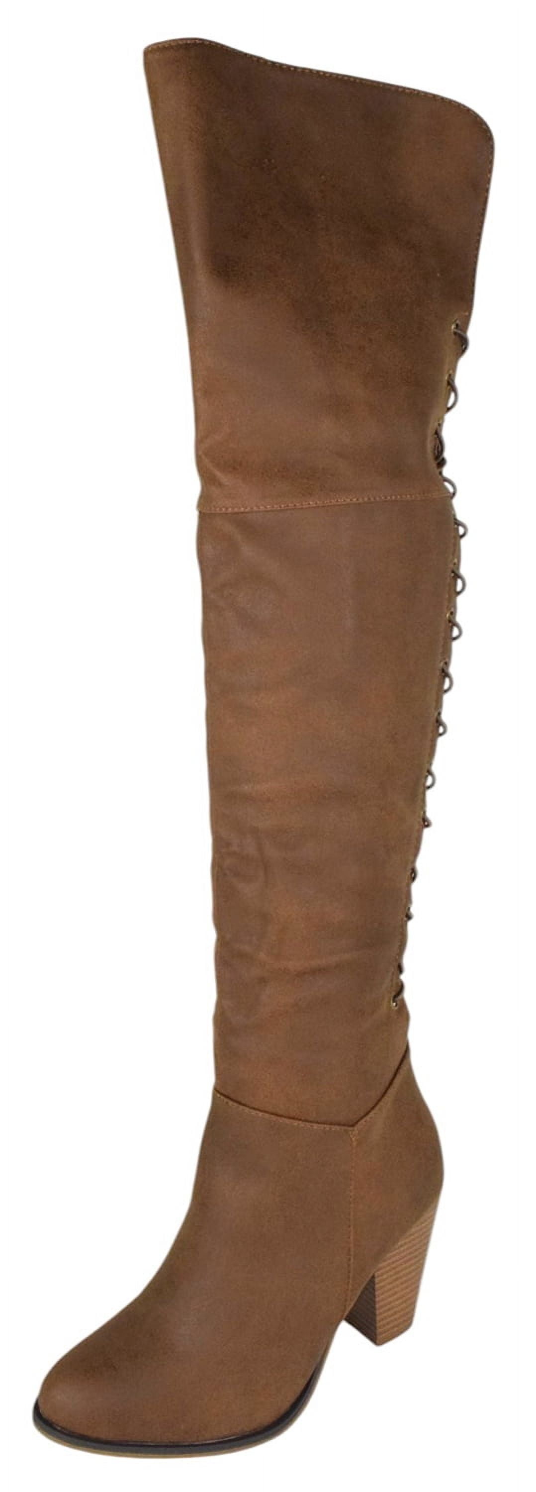 Forever Women Block Stacked High Heel Over the knee Thigh High Boots ...