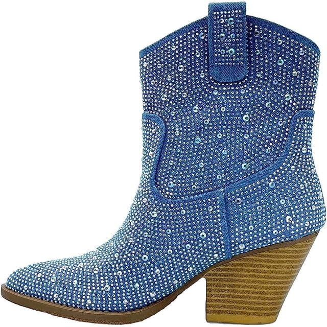 Forever Women Cowgirl Cowboy Western Ankle Boots Pointy Toe Rhinestone ...