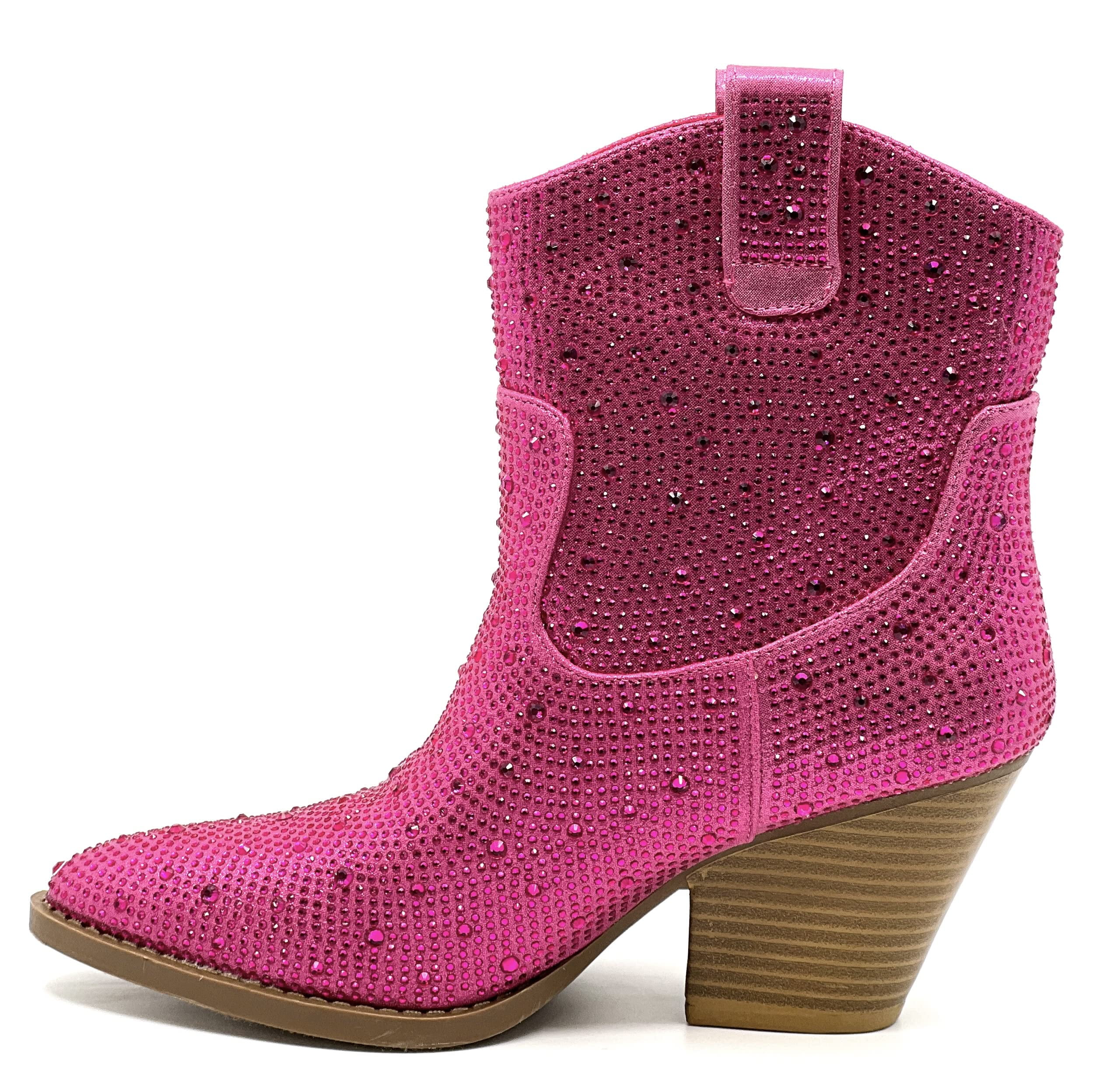 Forever Women Cowgirl Cowboy Western Ankle Boots Pointy Toe Rhinestone ...