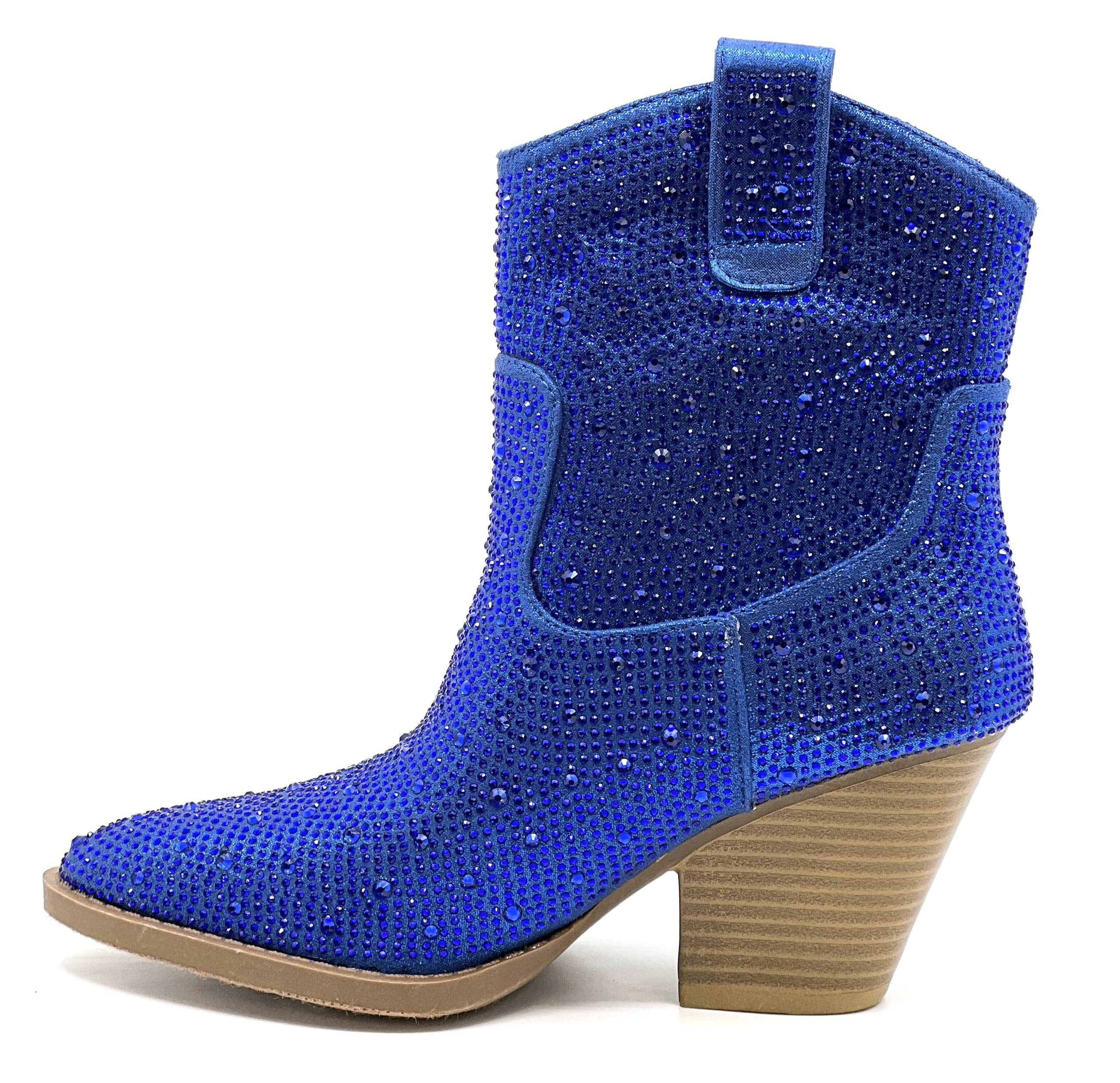 Forever Women Cowgirl Cowboy Western Ankle Boots Pointy Toe Rhinestone ...