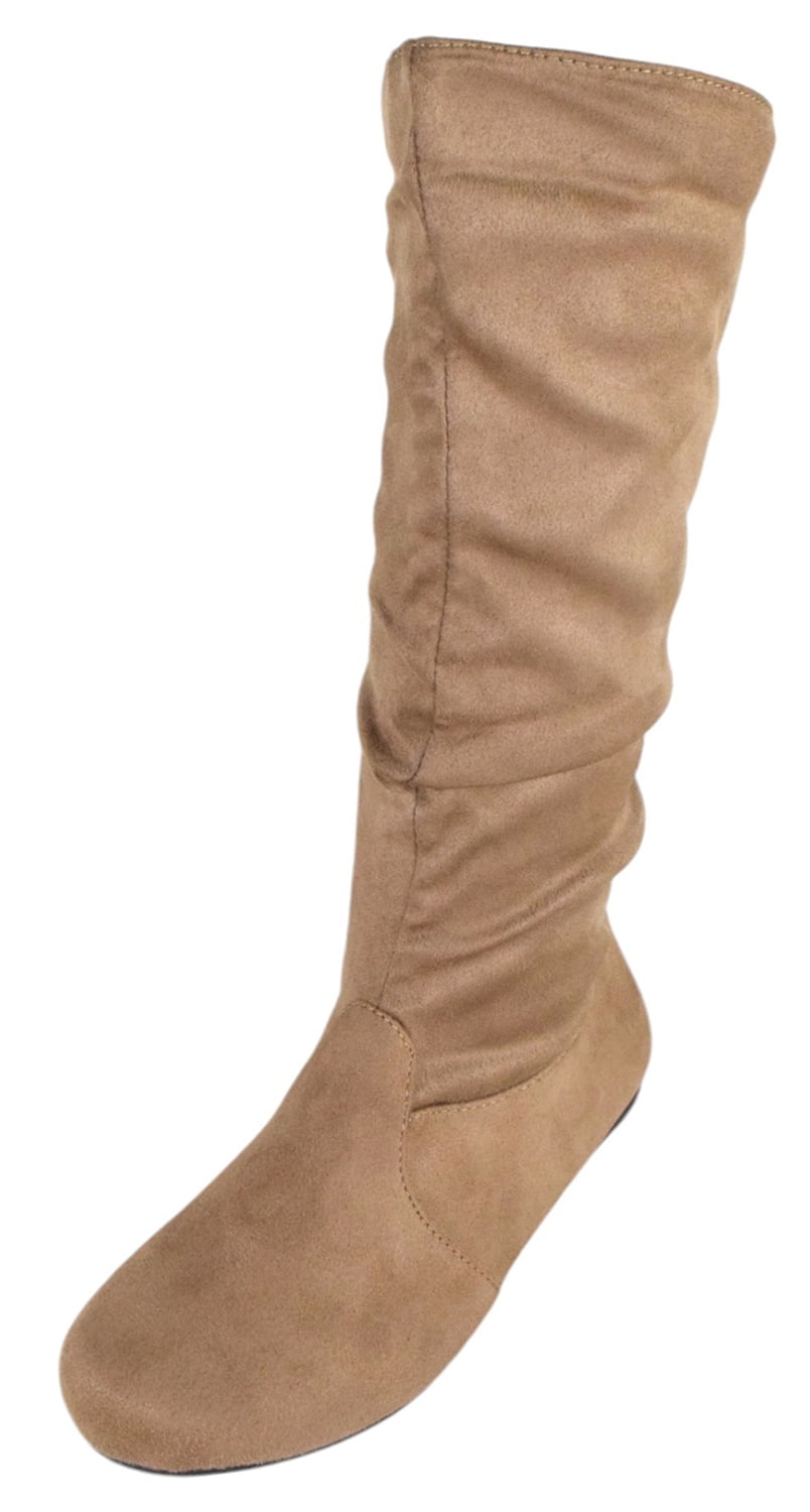 Forever Women Flat Heel Slouchy Mid-Calf Basic Light Weight Boots Side ...