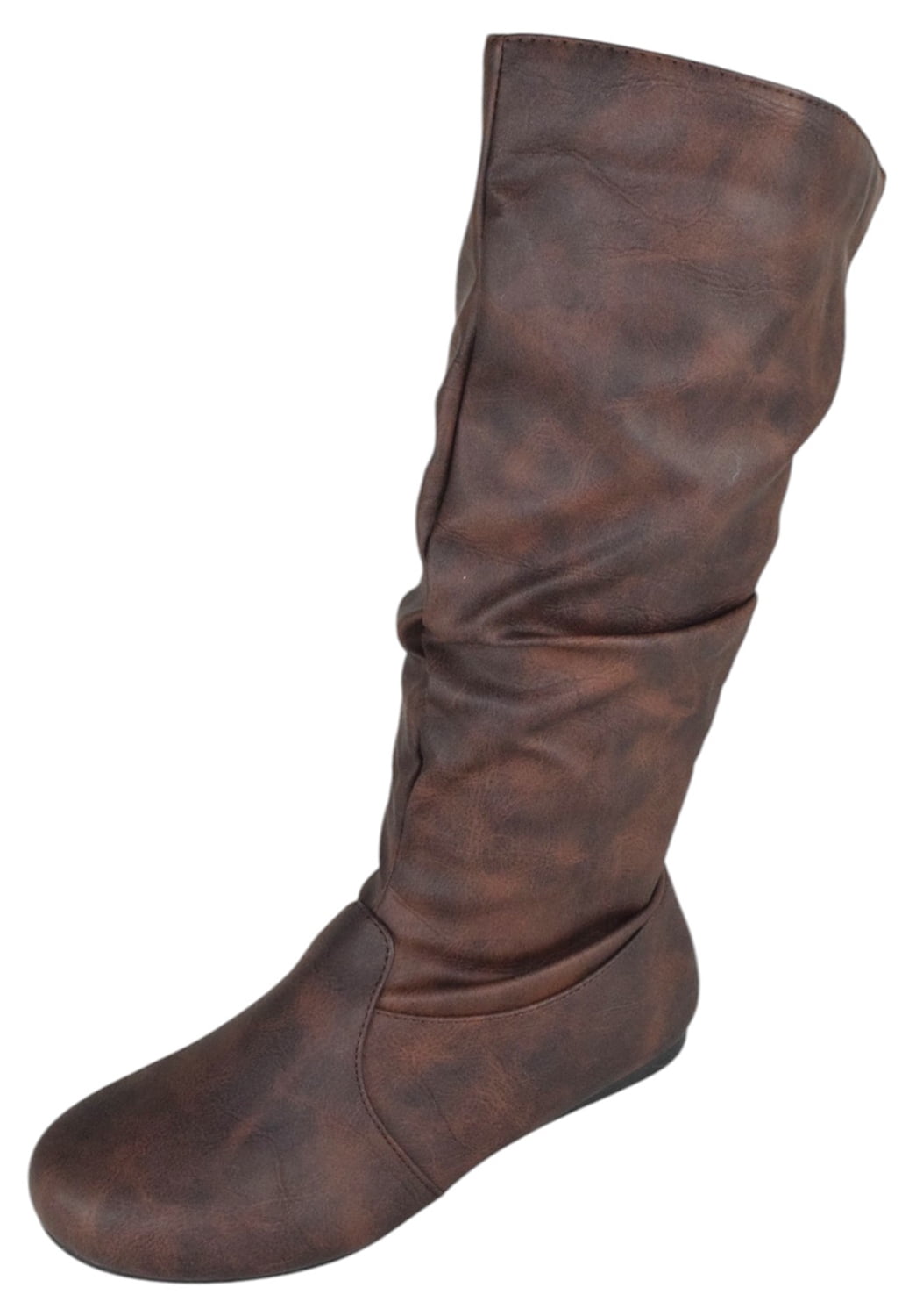 Forever Women Flat Heel Slouchy Mid-Calf Basic Light Weight Boots Side Zipper SELENA-24 Dark ...