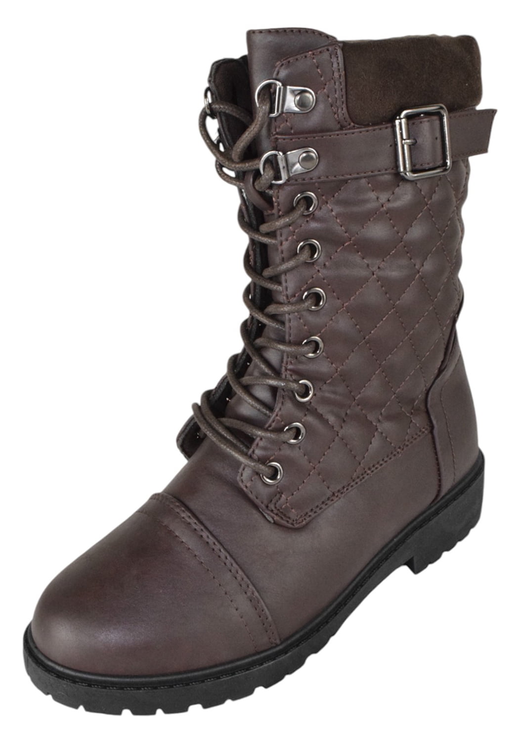 Forever Women Mid-Calf Combat Army Style Quilted Boots Knitted ...
