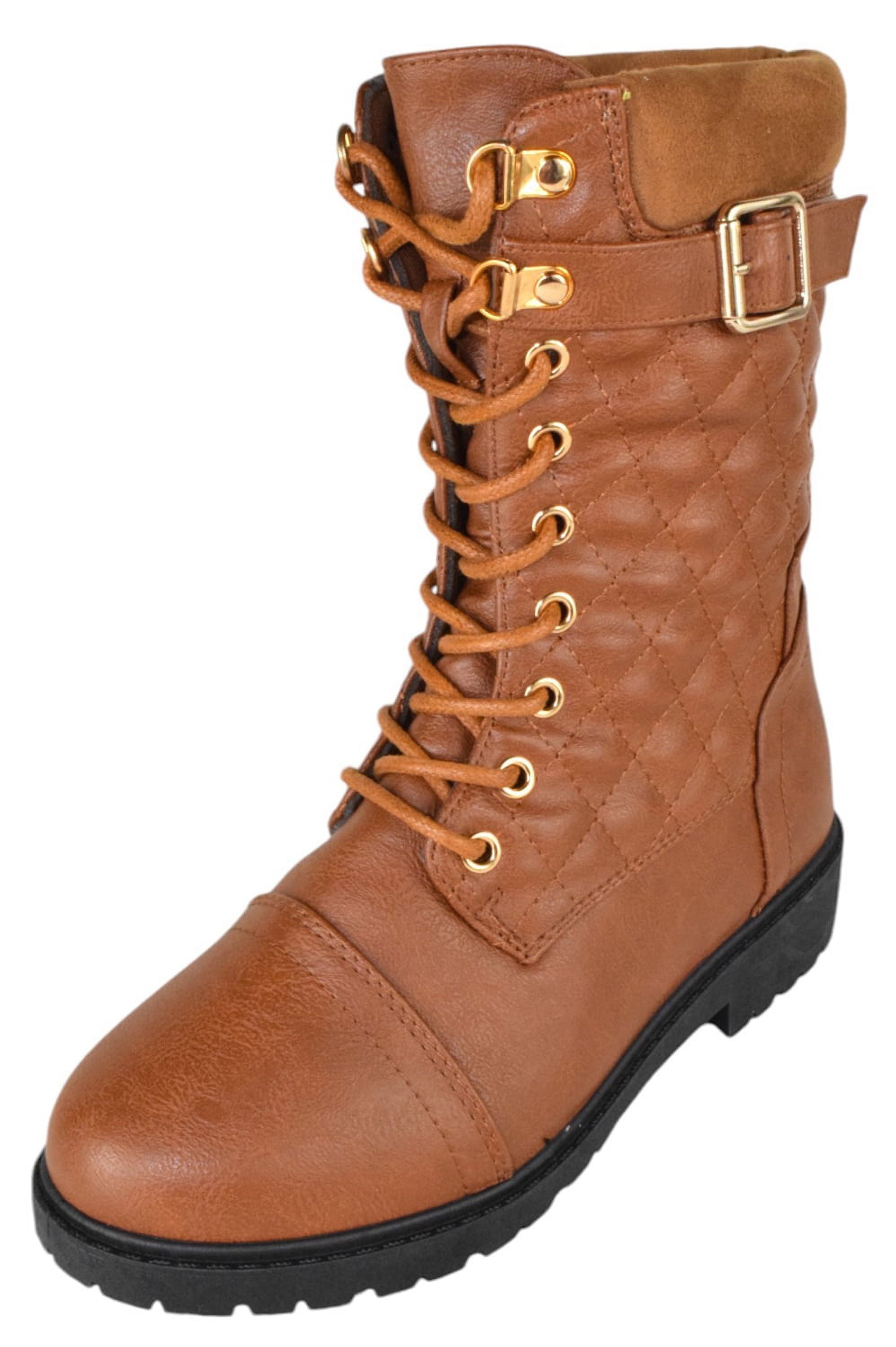Forever Women Mid-Calf Combat Army Style Quilted Boots Knitted ...