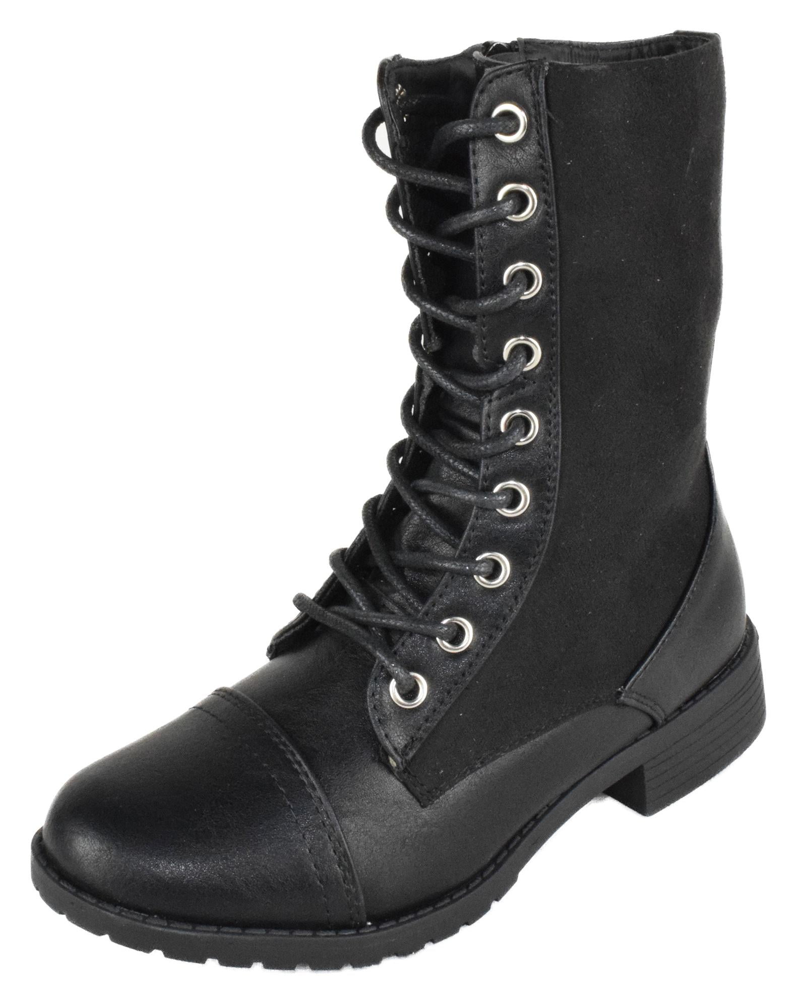 Forever Women Shoes Combat Army Style Boots Lace Up Side Zipper Booties ...