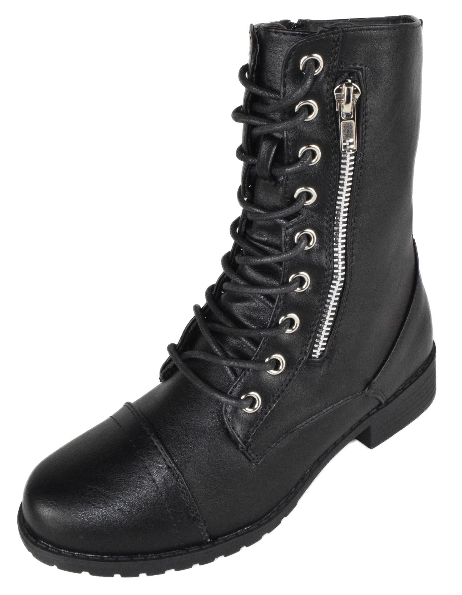 Forever Women Shoes Combat Army Style Boots Lace Up Side Zipper Booties ...