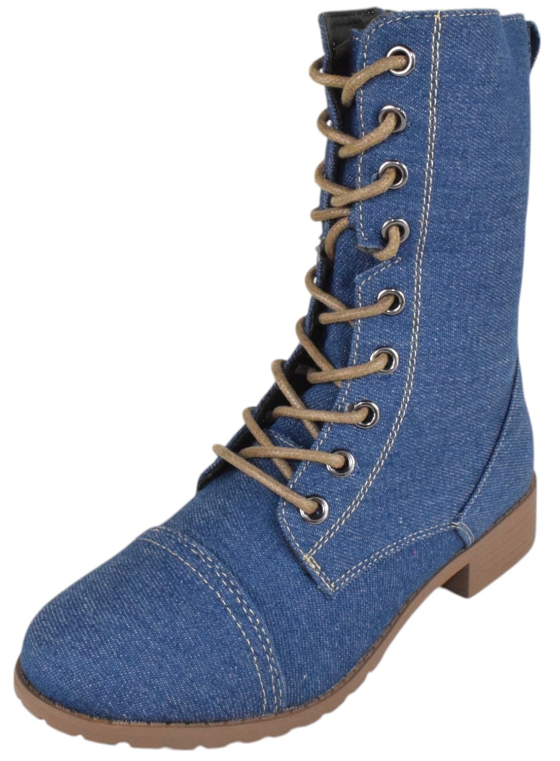 Forever Women Shoes Combat Army Style Boots Lace Up Side Zipper Booties ...