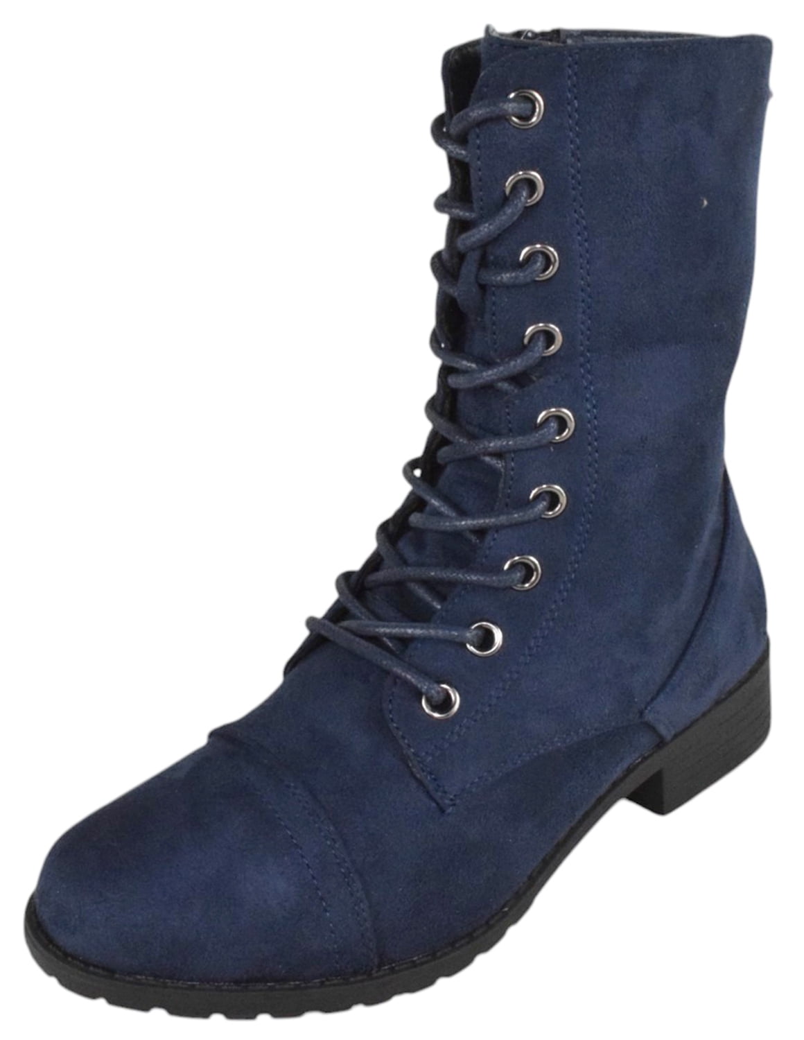 Forever Women Shoes Combat Army Style Boots Lace Up Side Zipper Booties ...
