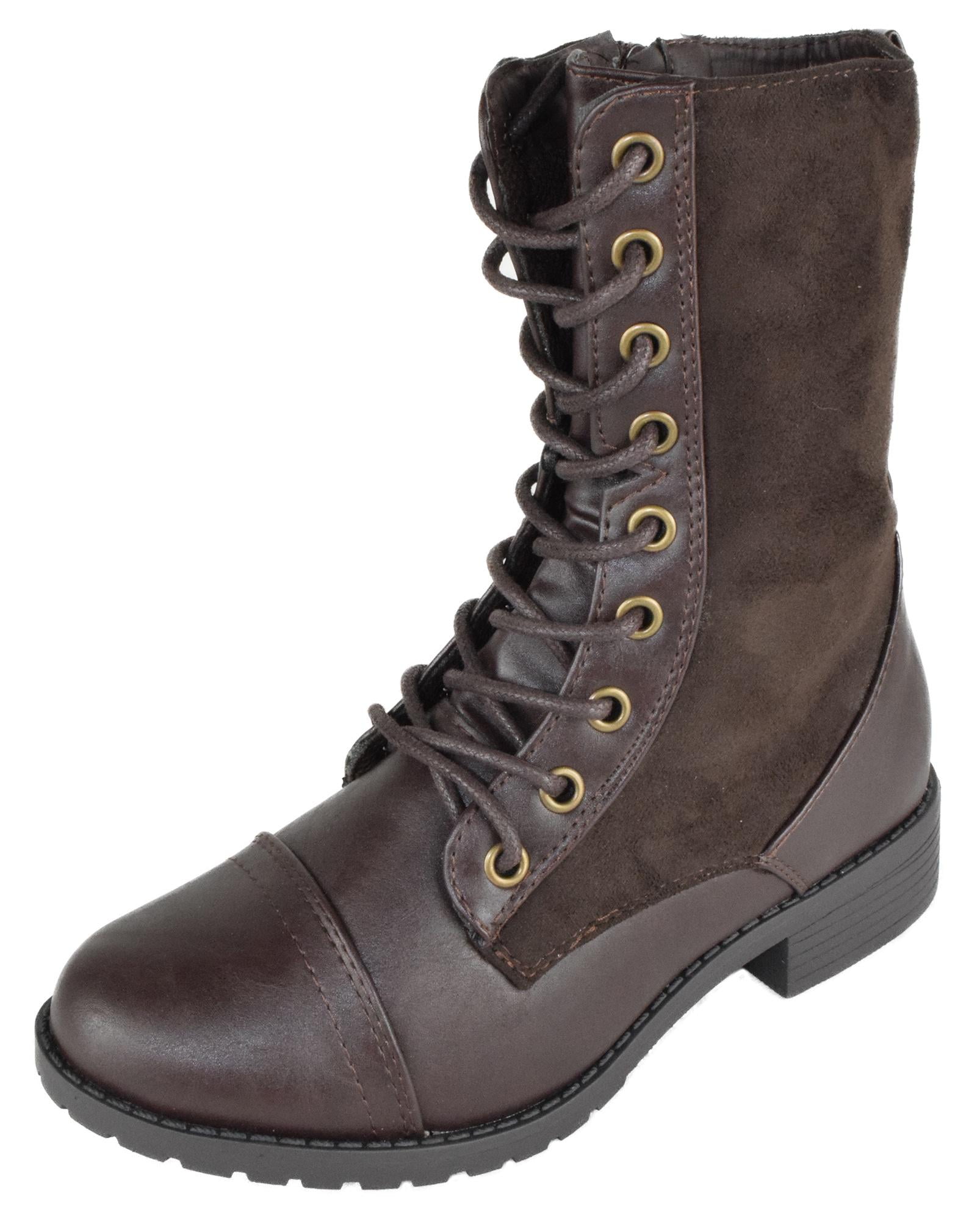 Forever Women Shoes Combat Army Style Boots Lace Up Side Zipper Booties ...
