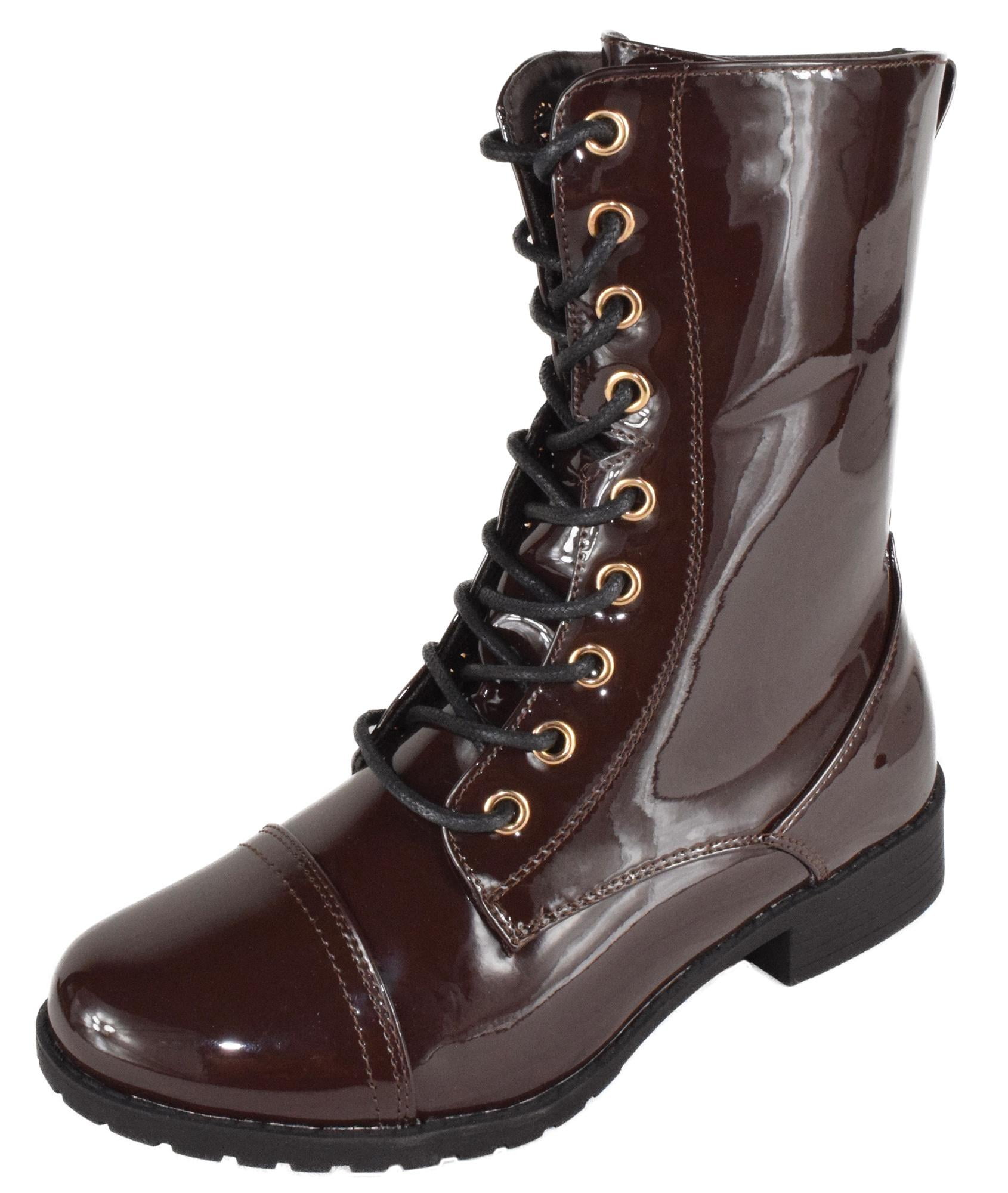 Forever Women Shoes Combat Army Style Boots Lace Up Side Zipper Booties ...