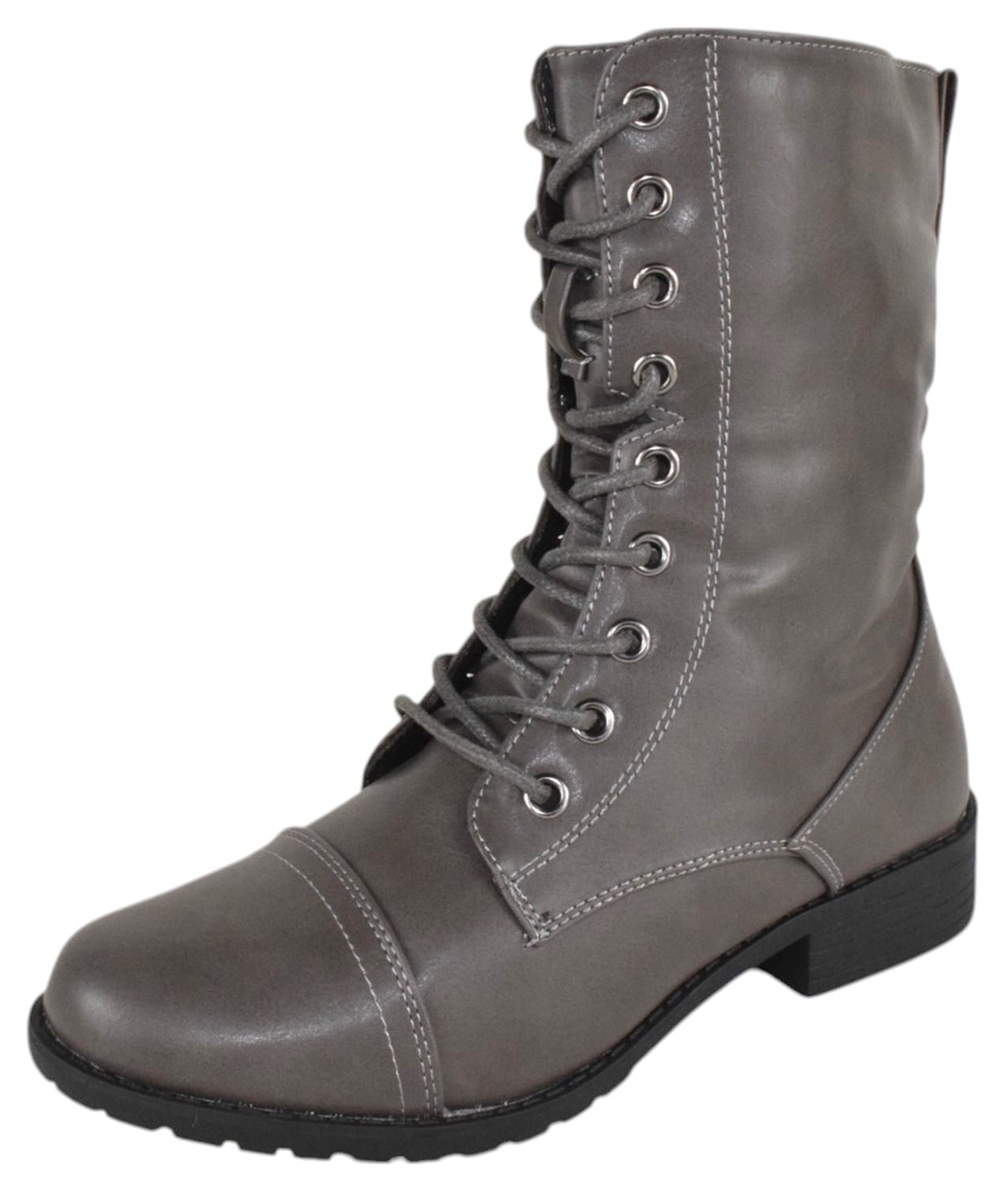 Forever Women Shoes Combat Army Style Boots Lace Up Side Zipper Booties ...