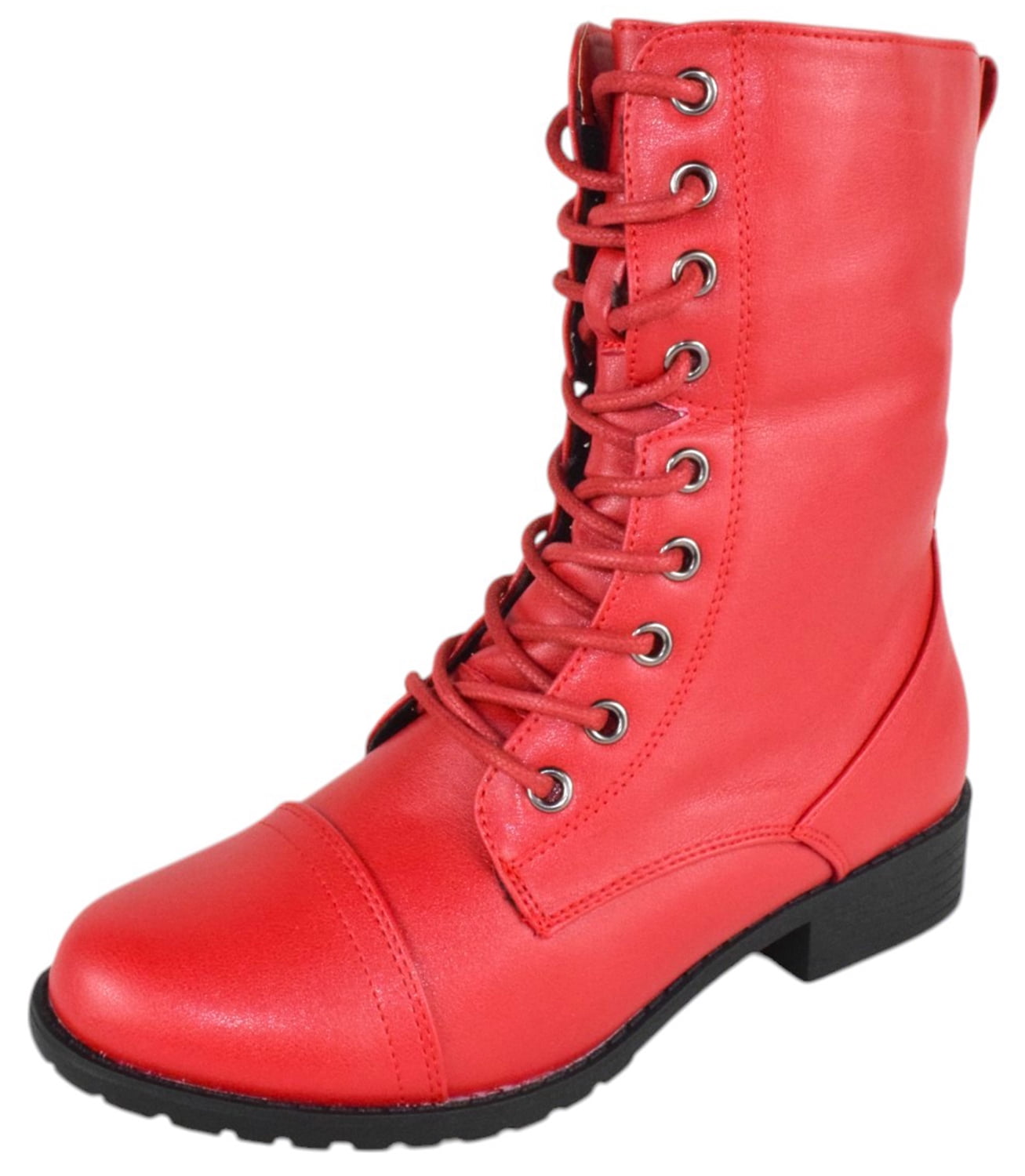 Forever Women Shoes Combat Army Style Boots Lace Up Side Zipper Booties ...