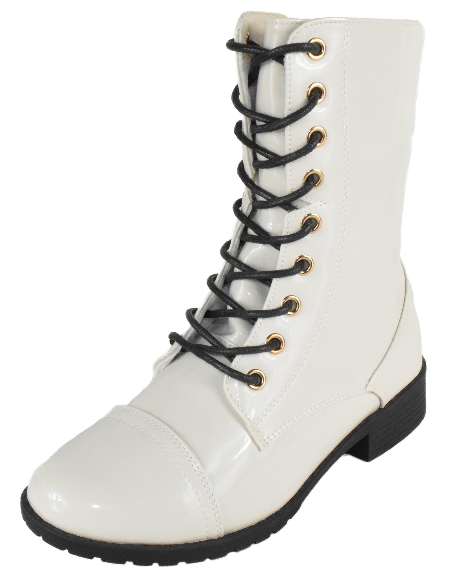 Forever Women Shoes Combat Army Style Boots Lace Up Side Zipper Booties ...