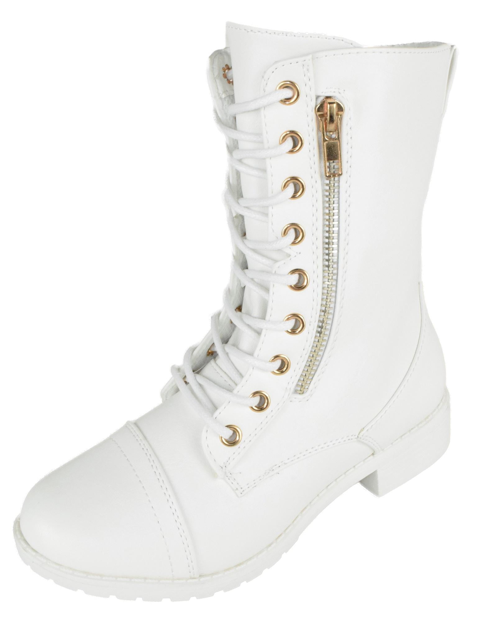 Forever Women Shoes Combat Army Style Boots Lace Up Side Zipper Booties ...