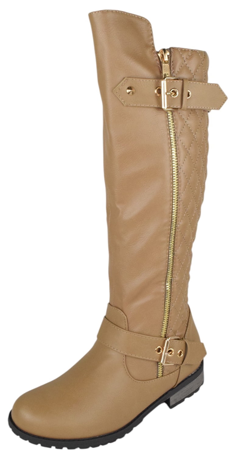 Forever Women Small Block Heel Knee High Boots Side Zipper Buckled ...