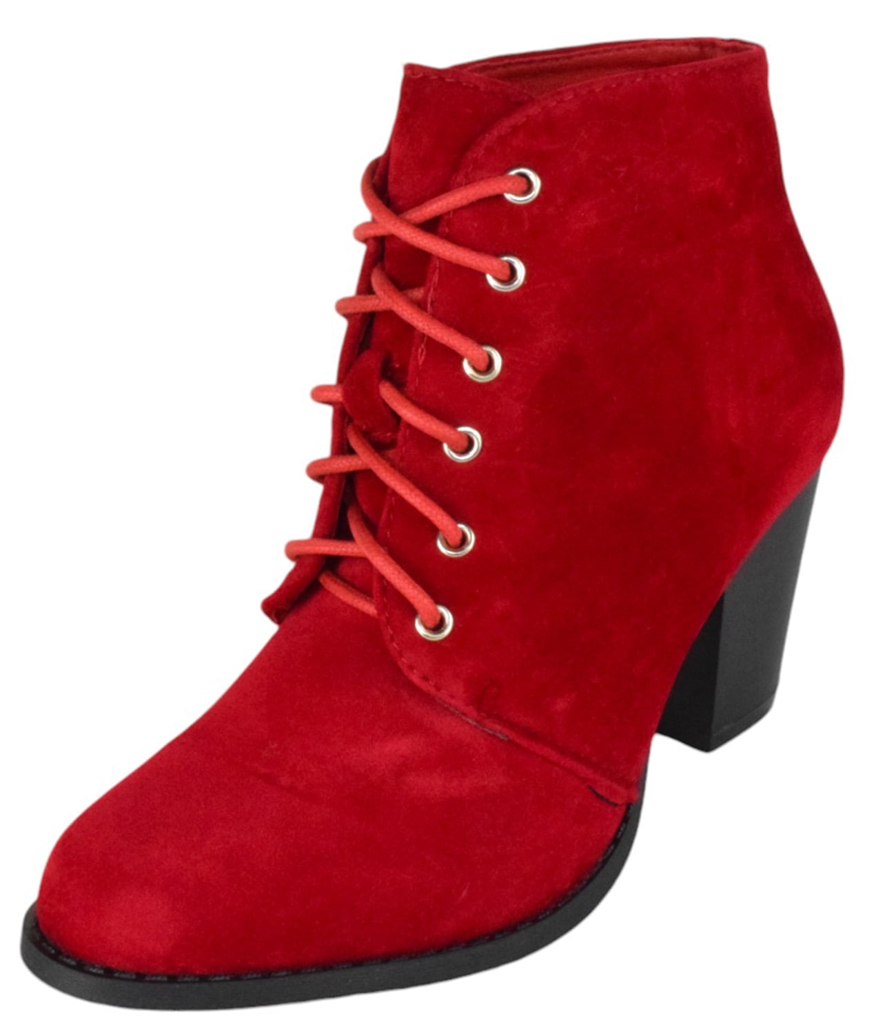 Forever Women Stacked Chunky Thick High Heels Ankle Boots Lace Up ...