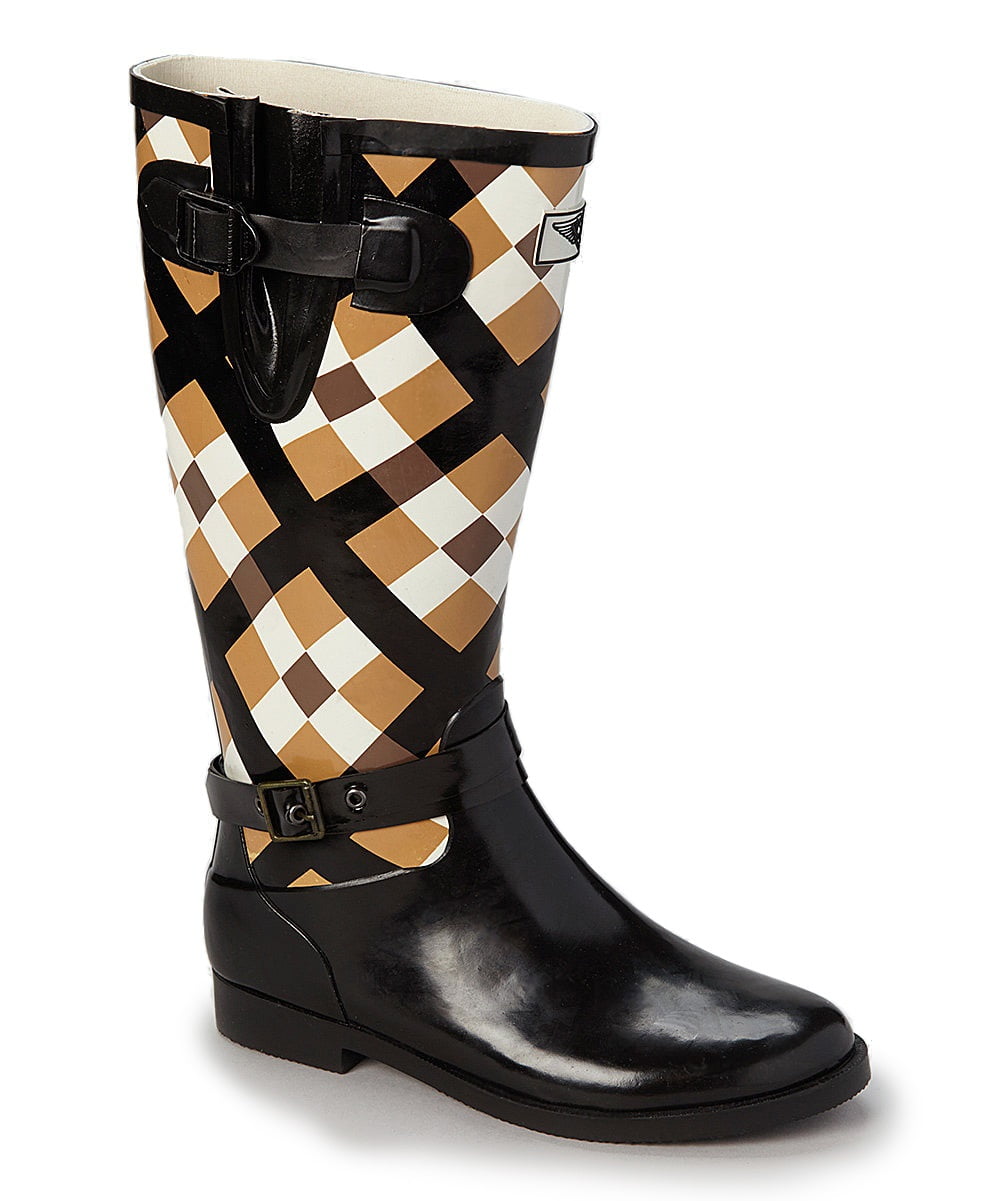 Forever Young Women's Tall Plaid Rain Boot, Trendy Water Resistant ...
