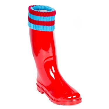 Women Red Rubber Rain Boots, Wedge Heel Design w/ Cotton Lining ...