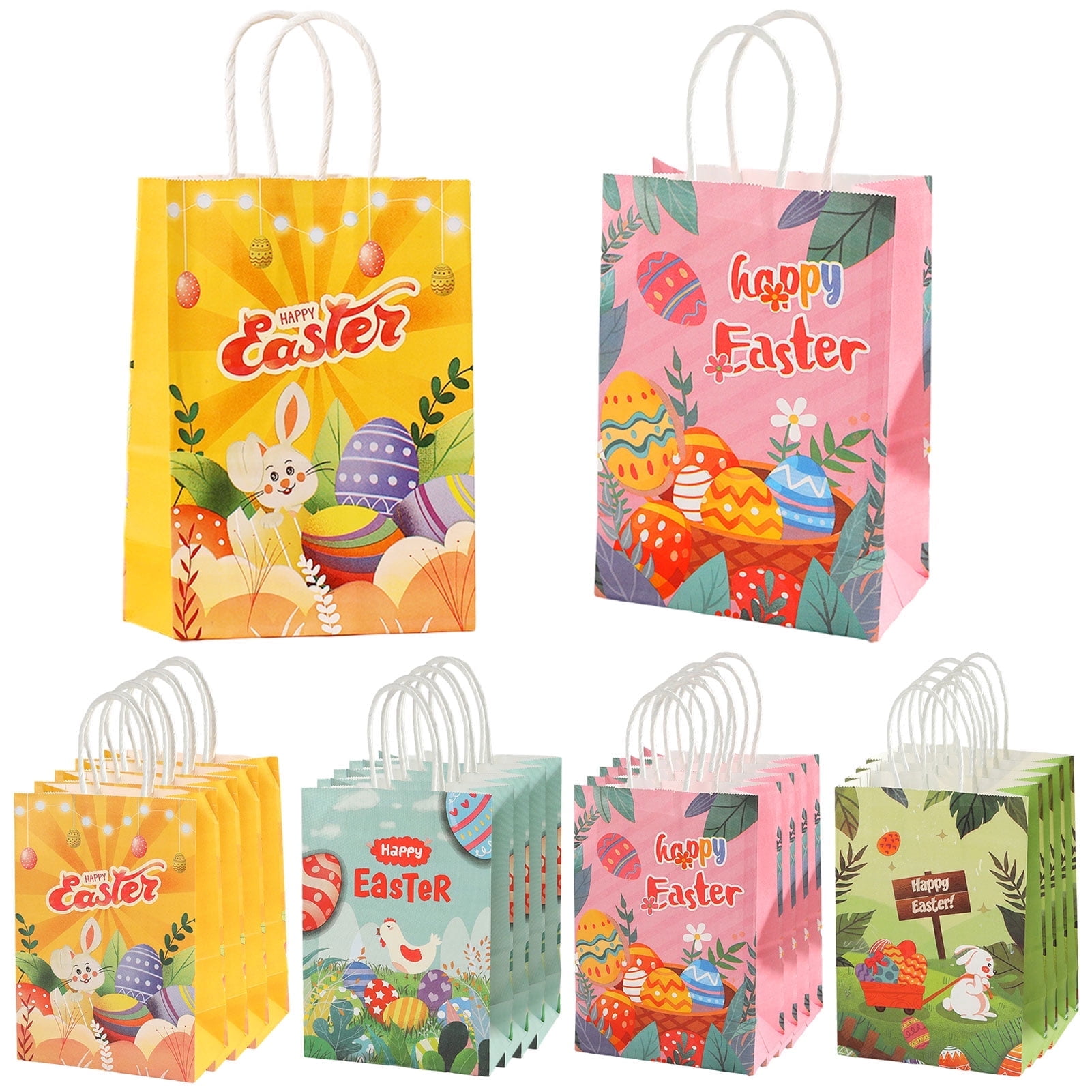 Forfamy 16 Pieces Easter Gift Bags with Handles,Colorful Easter Egg ...